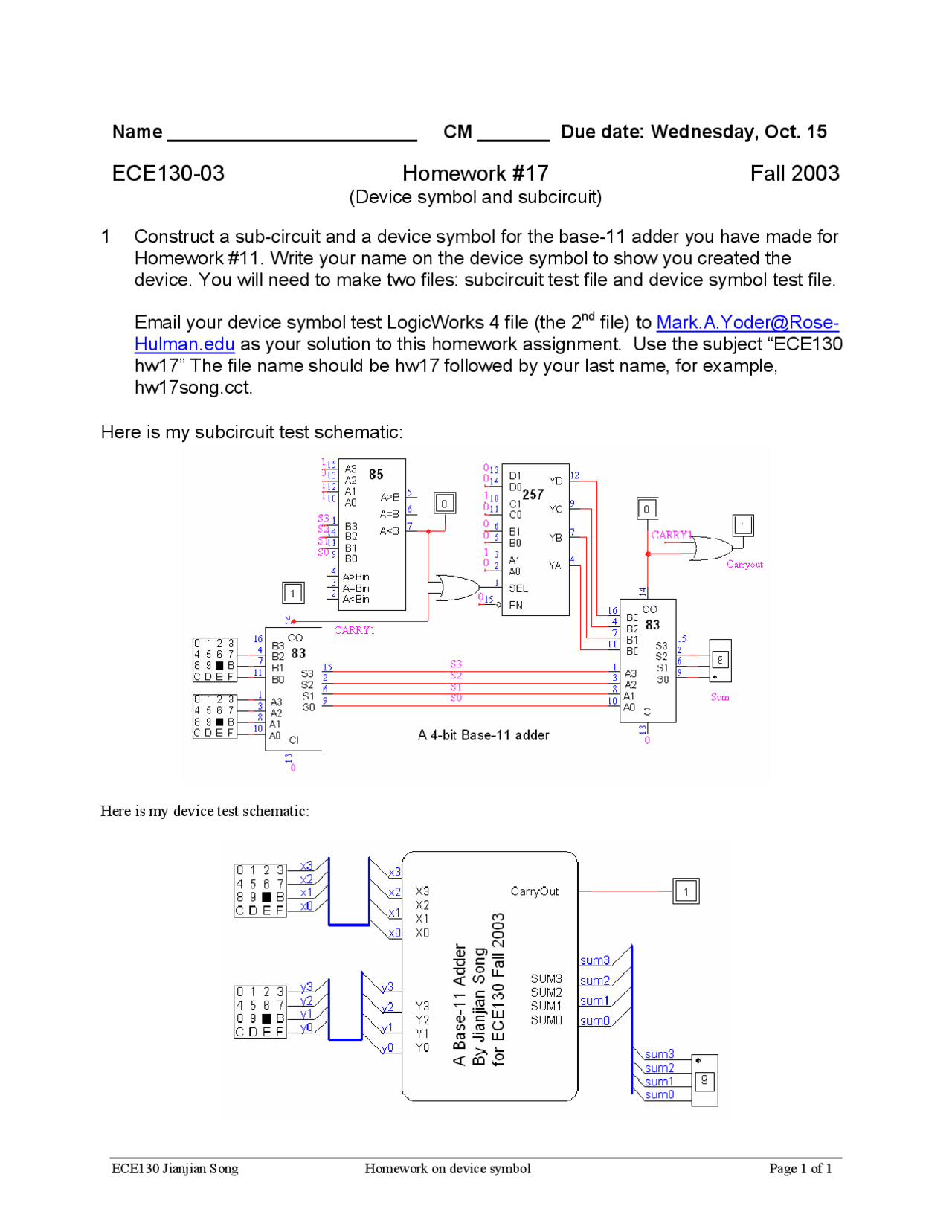 Homework #17 - Introduction to Logic Design | ECE 130 - Docsity