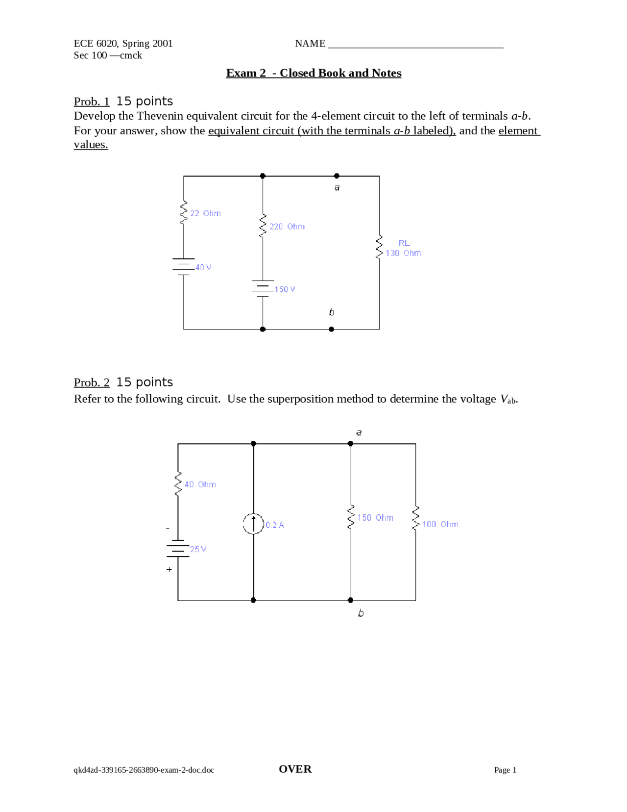 5 Problems On Introduction To Electrical Systems Exam 2 Ece 6020