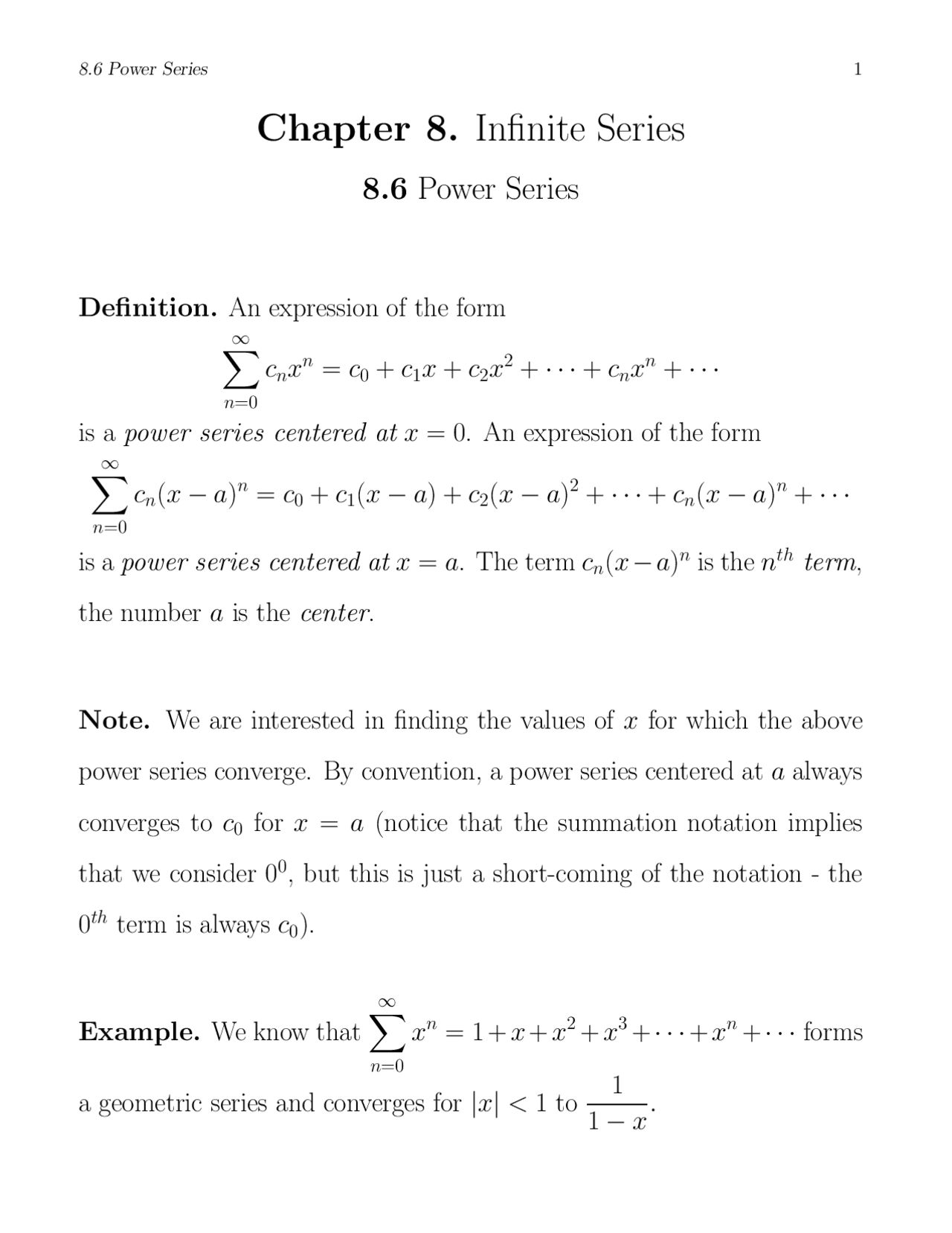 Infinite and Power Series - Solved Examples | MATH 4217 - Docsity