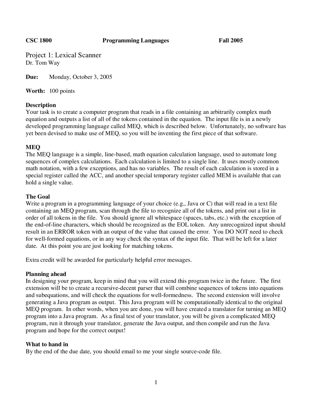 Project 1 Lexical Scanner On Organization Of Programming Languages