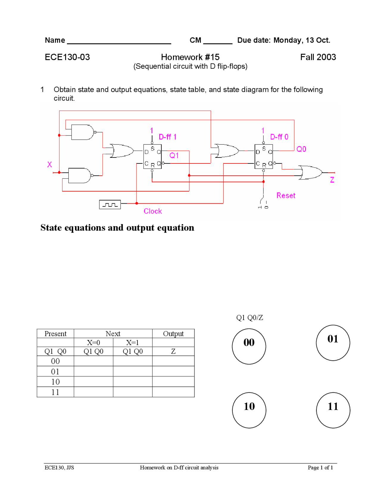 Homework For Sequential Circuit With D Flip Flops Ece 130 Docsity
