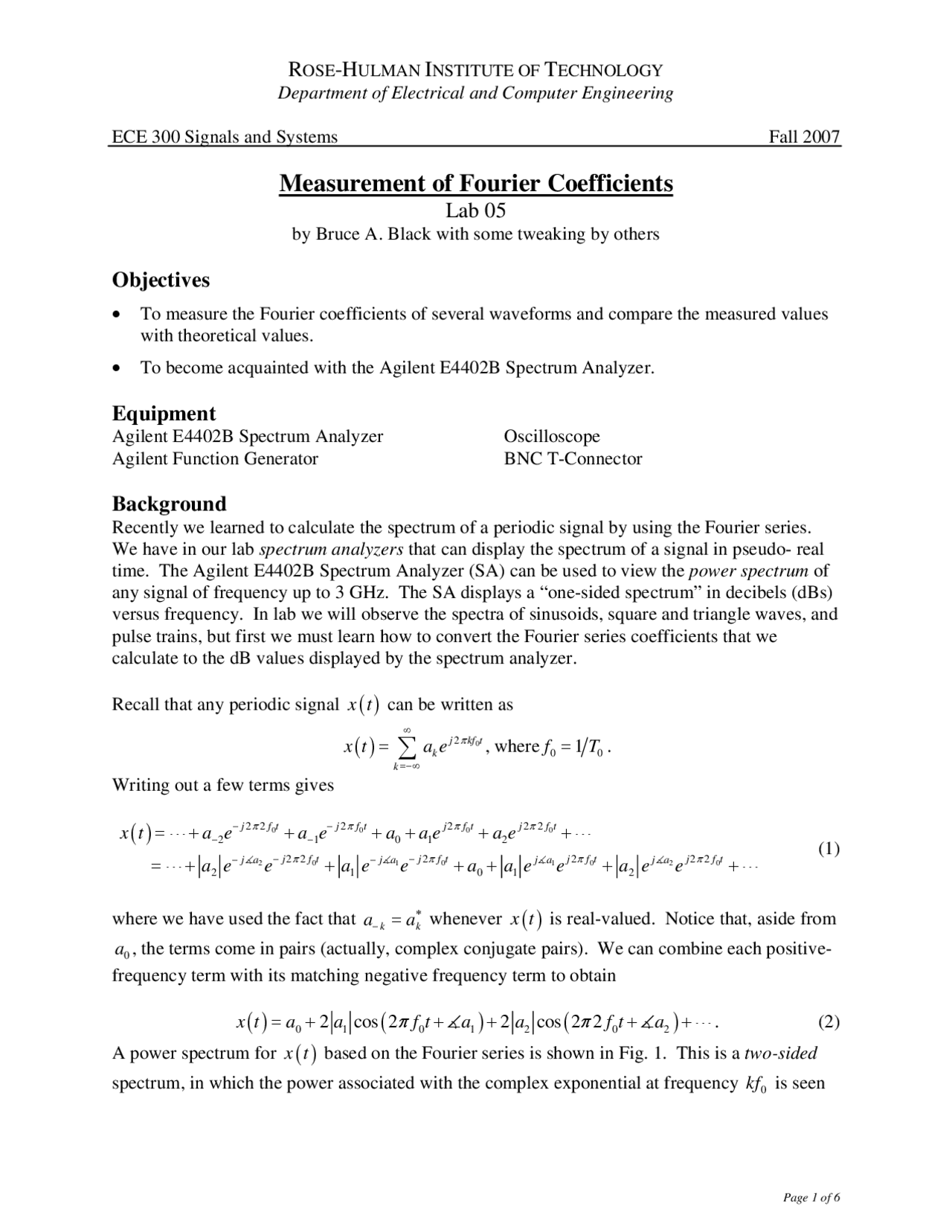 Measurement Of Fourier Coefficients Laboratory 5 Report Ece 300