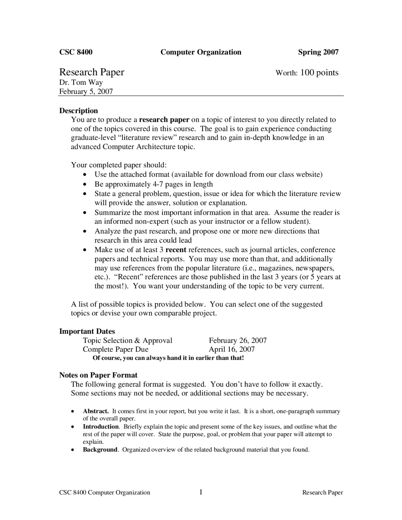 Computer Organization Lecture Notes Spring 2007 Csc 8400 Docsity