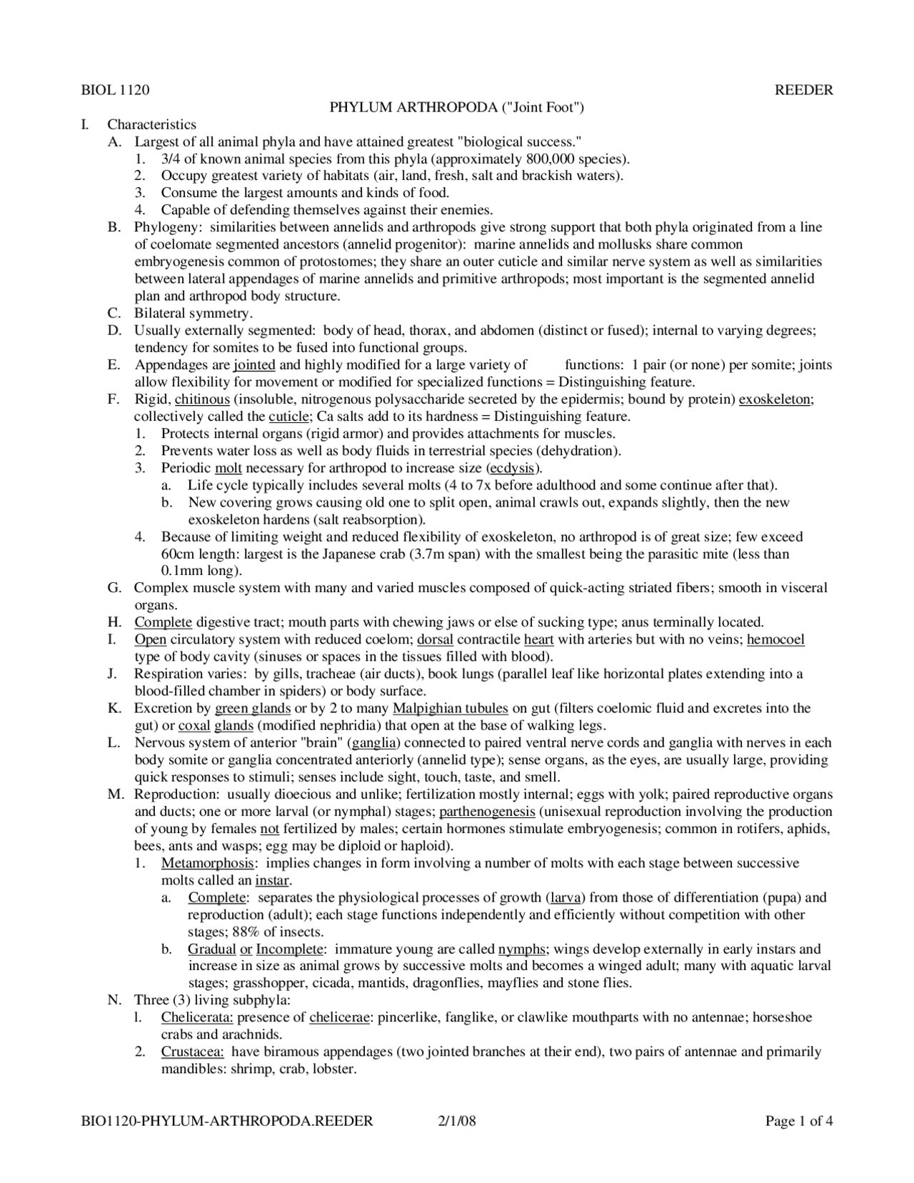 Phylum Arthropoda General Biology Ii Biol 1120 Docsity