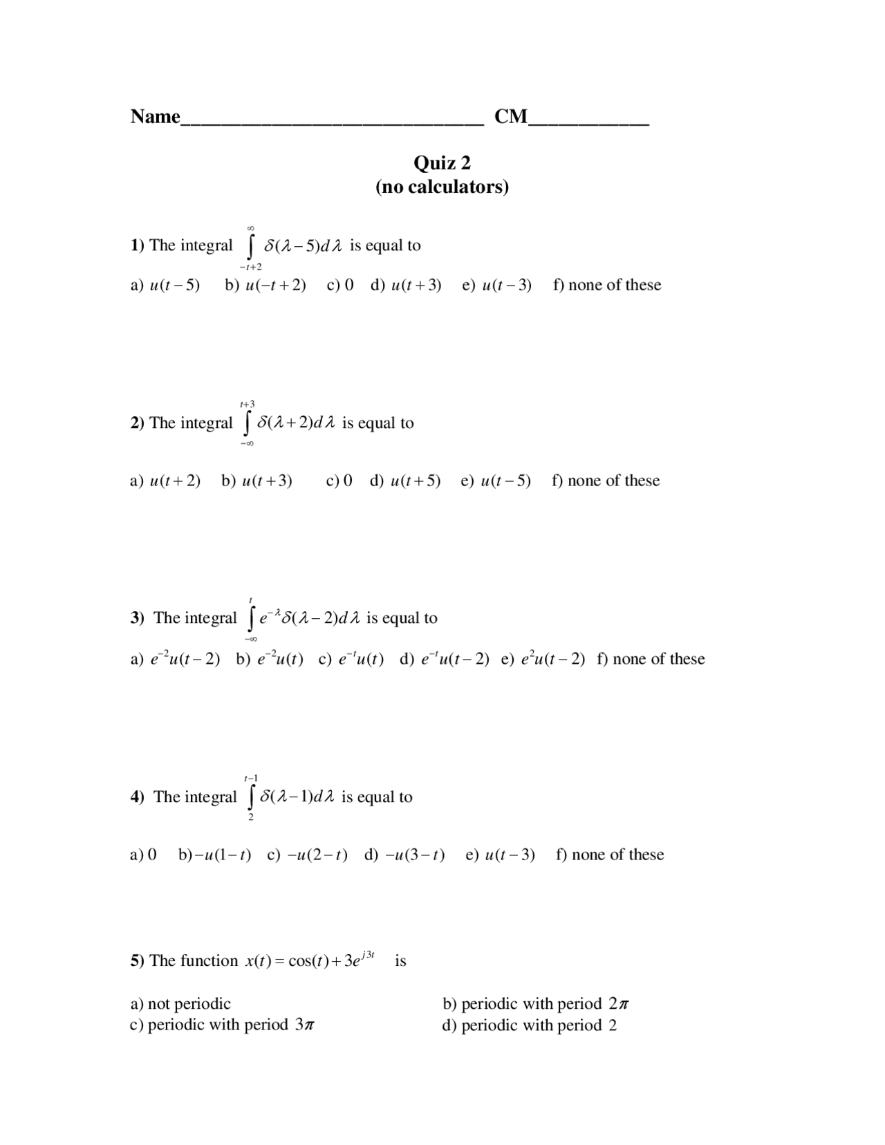 17 Practice Problems On Continuous Time Signals And Systems Ece 300