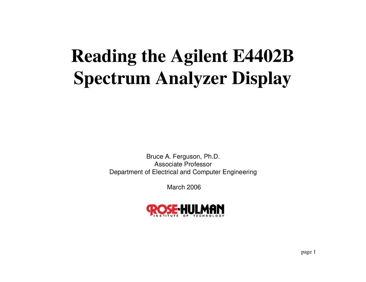 Reading The Agilent Spectrum Analyzer Display Ece 300 Docsity