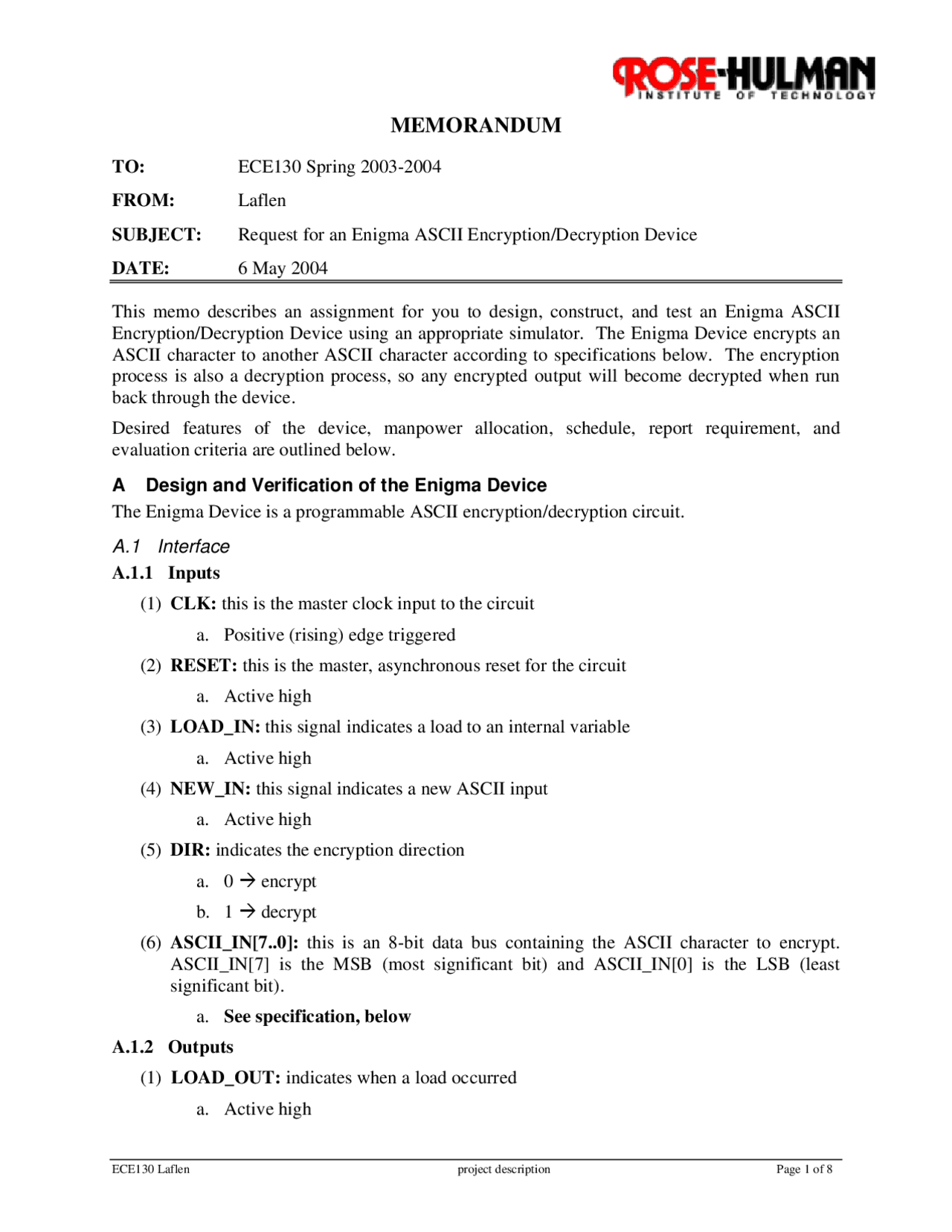Memorandum - Introduction to Logic Design - Paper | ECE 130 - Docsity