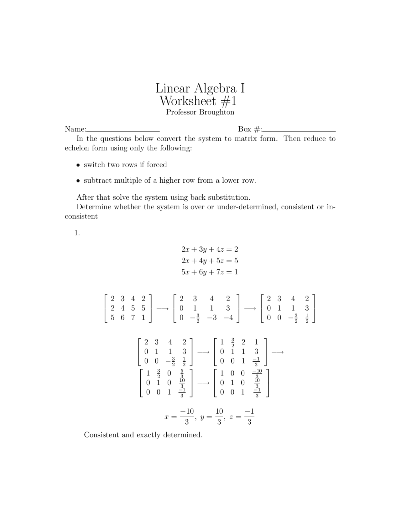 6 Solved Problems On Linear Algebra I Assignment 1 Ma 371 Docsity
