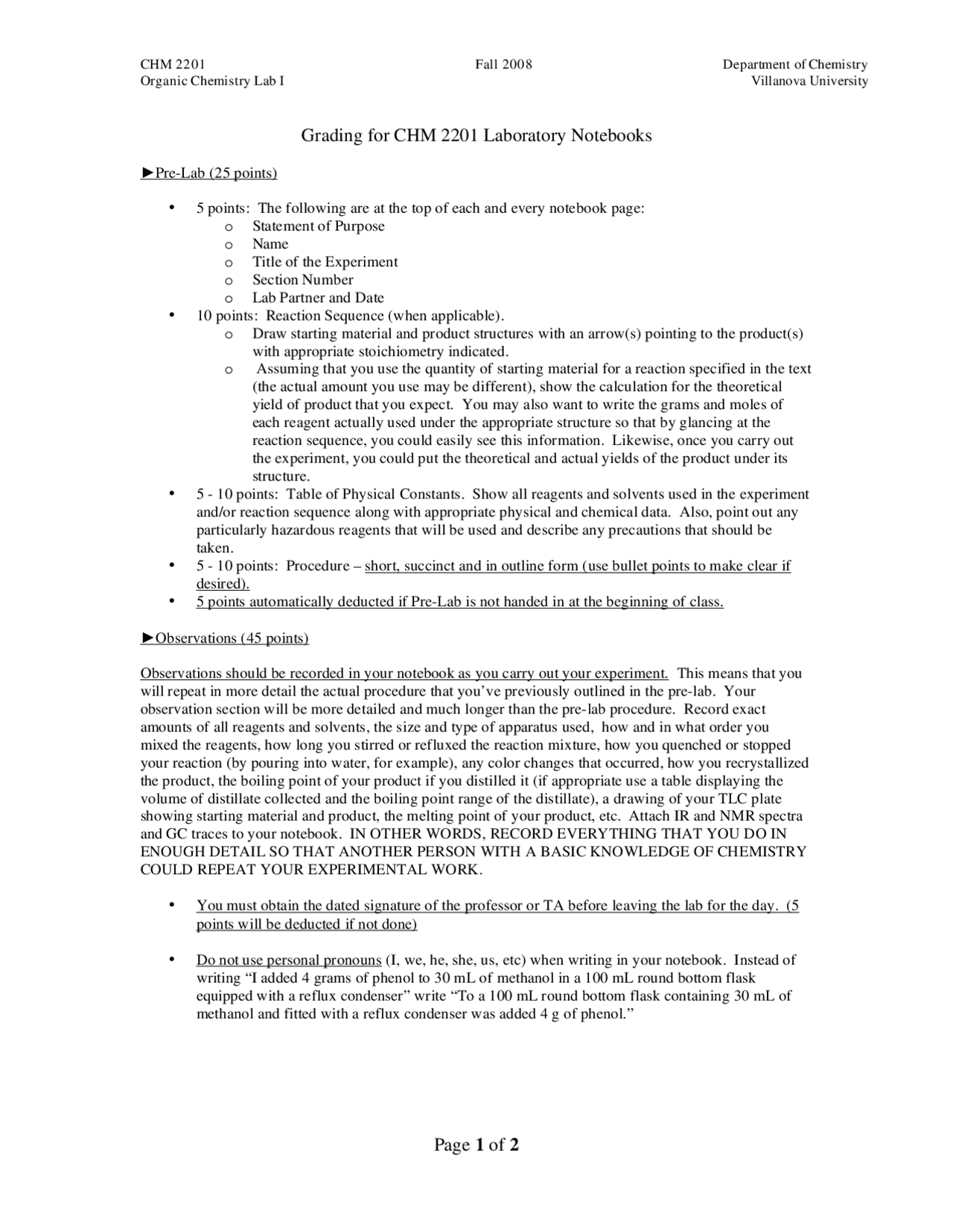 Grading for Laboratory Notebooks - Lecture Slides | CHM 2201 - Docsity