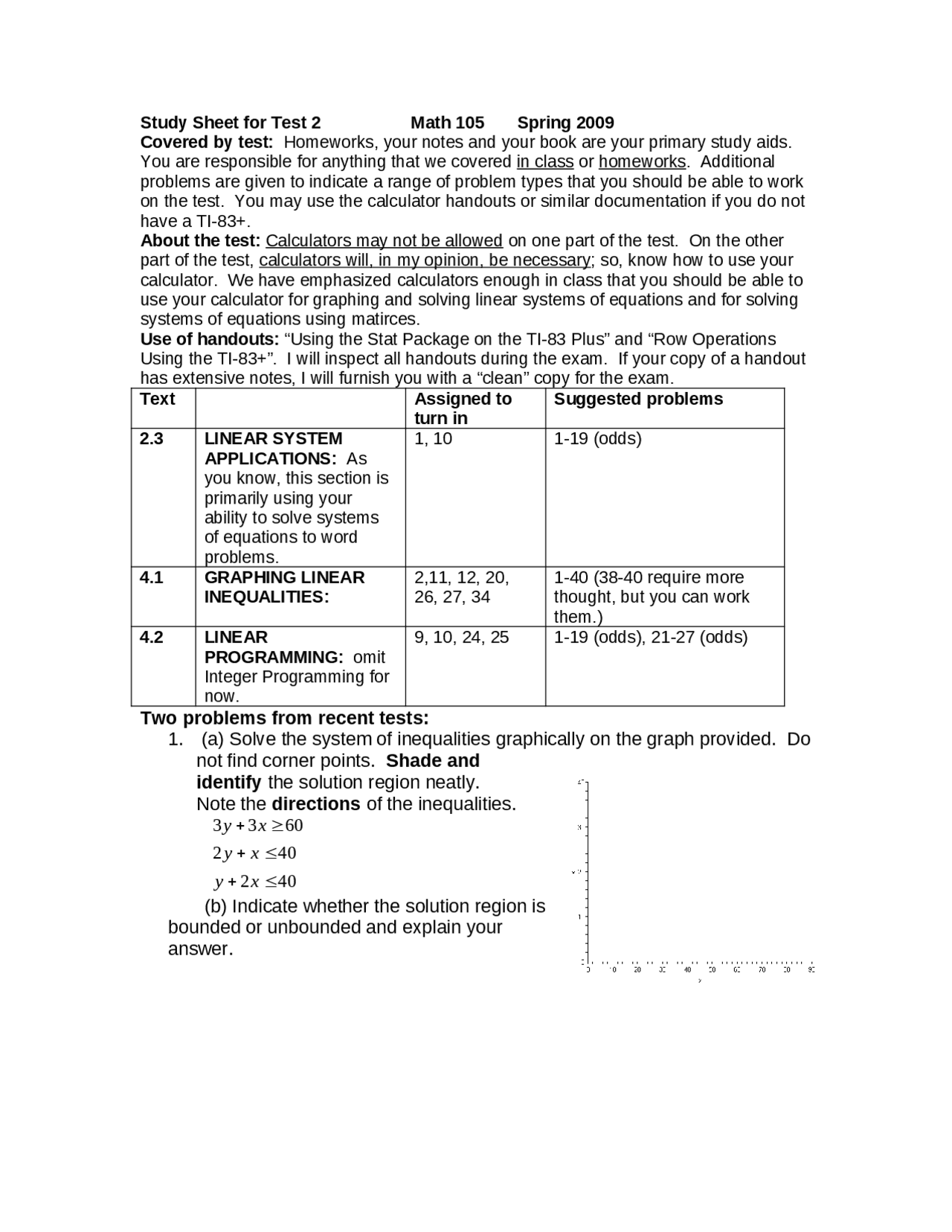 Study Sheet For Exam 2 - Finite Mathematics | MATH 105 - Docsity