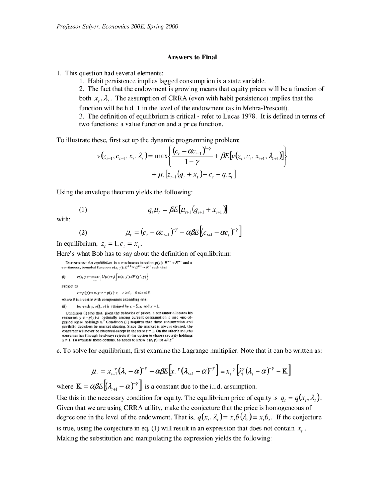 4 Solved Problems On Macroeconomics Theory Final Examination Ecn