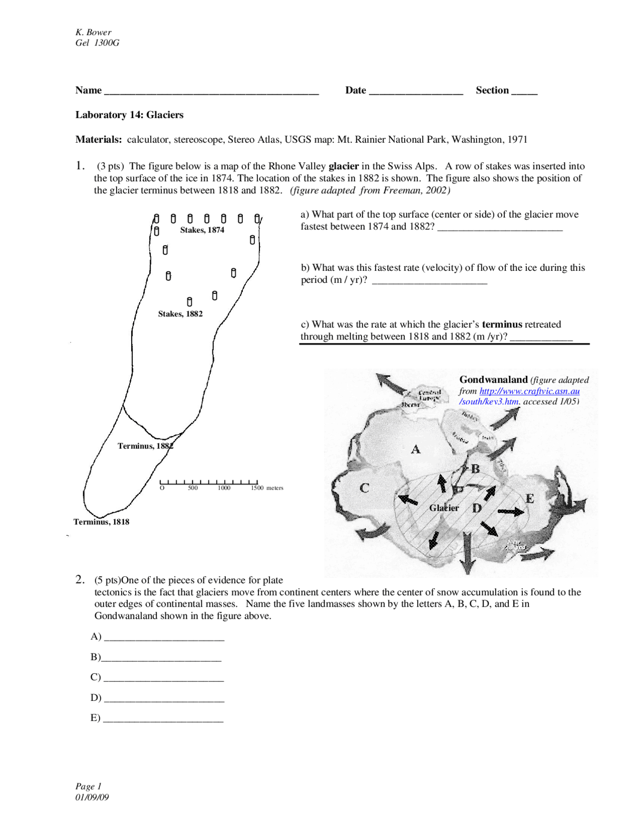 Glaciers - Laboratory 14 - Introduction to Earth Sciences | GEL 1300G - Docsity