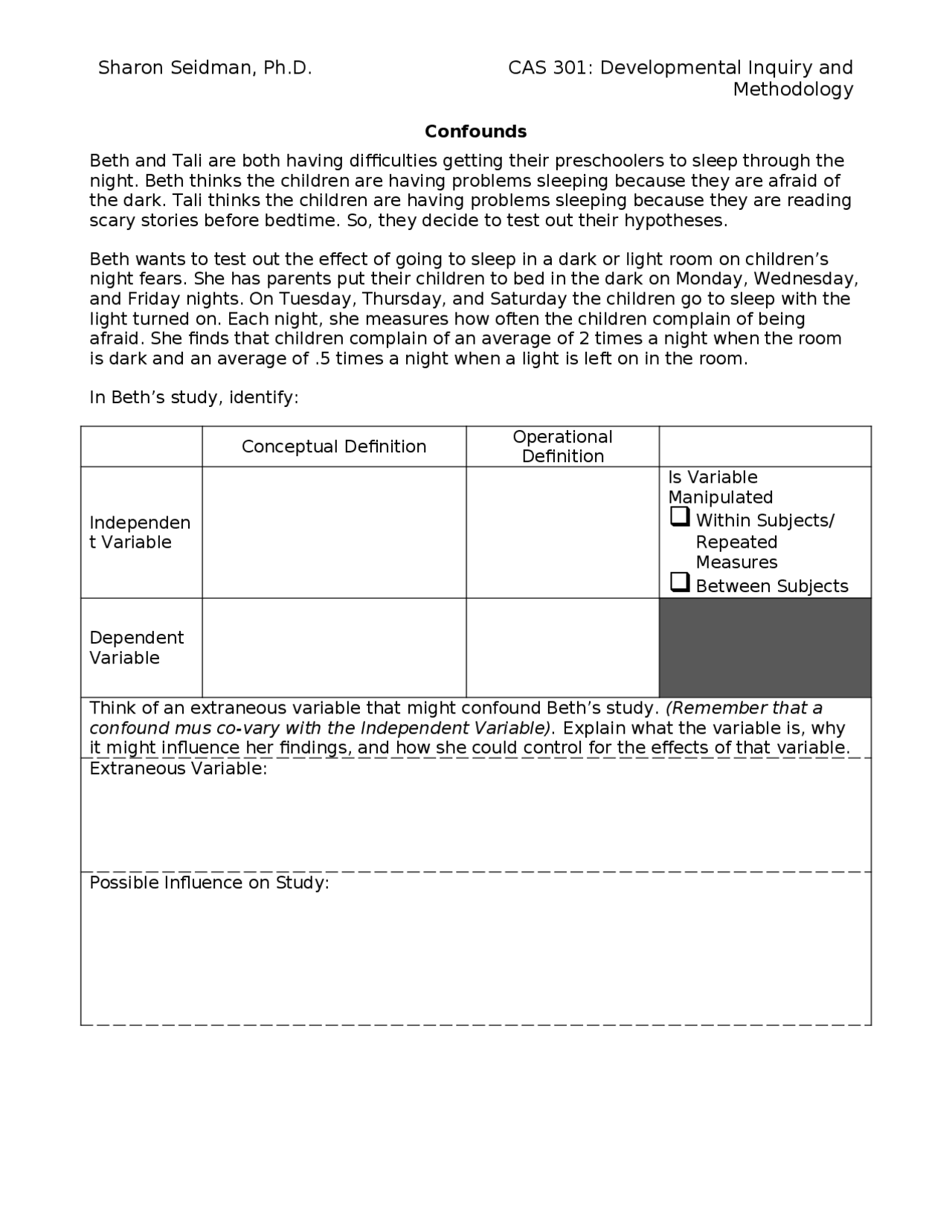 Notes On Confounds Developmental Inquiry And Methodology Cas 301