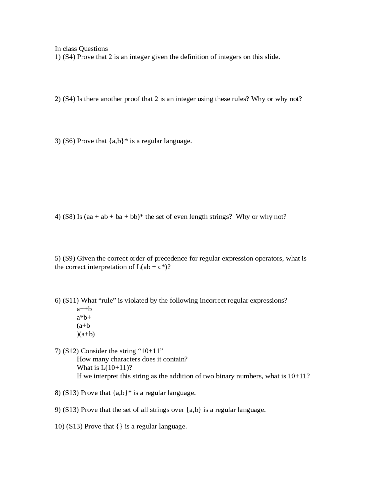 13 Class Questions Review Sheet Computability And Languages Cse 460
