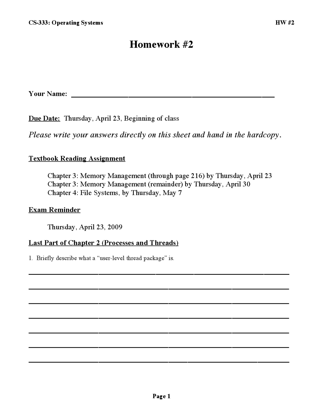 Homework 2 10 Questions On Operating Systems Cs 333 Assignments