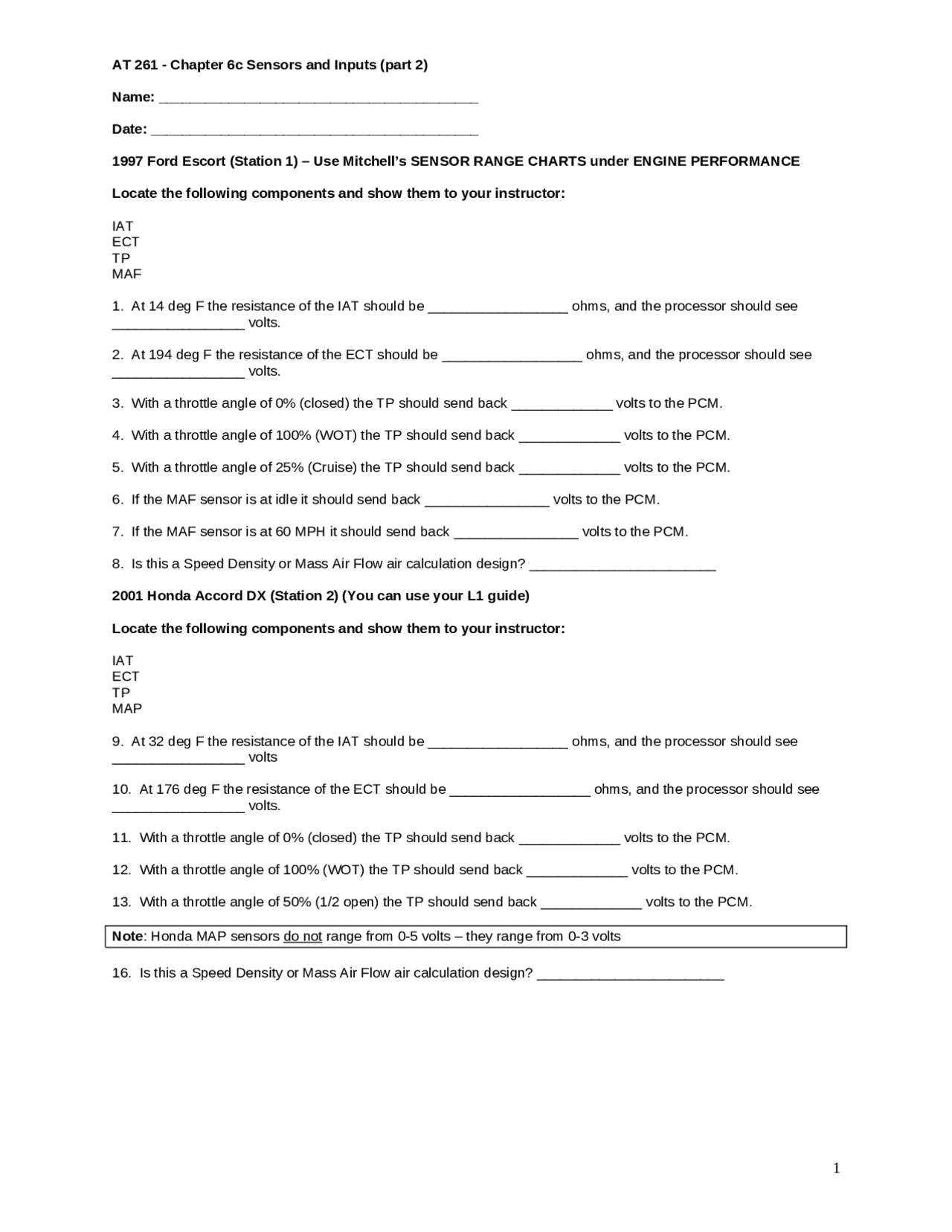 Questions On Sensors And Inputs Lab At 261 Docsity