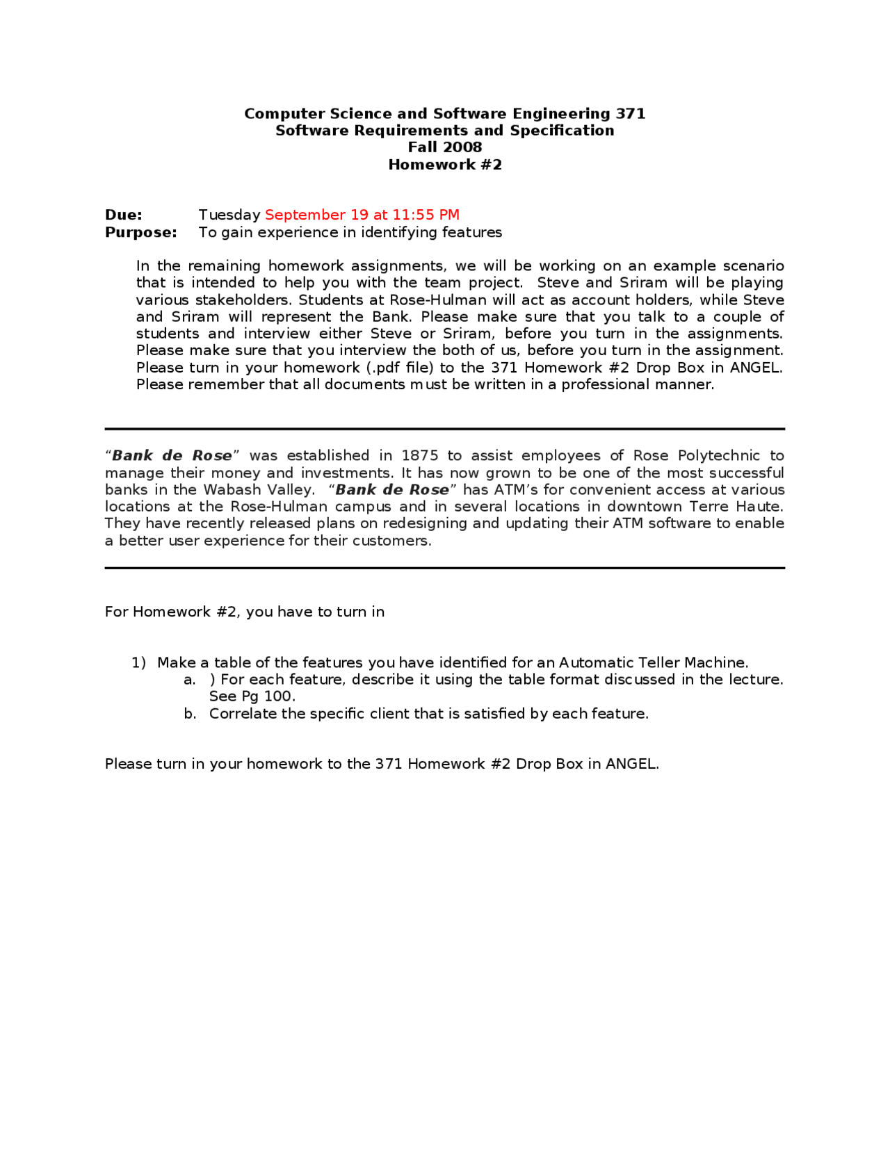 Software Requirements And Specification Assignment 2 Csse 371 Docsity