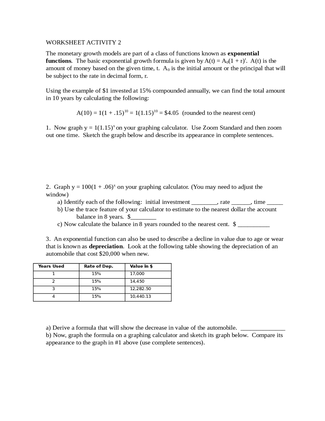 5 Questions On Exponential Equations Assignment 2 Math 693 Docsity