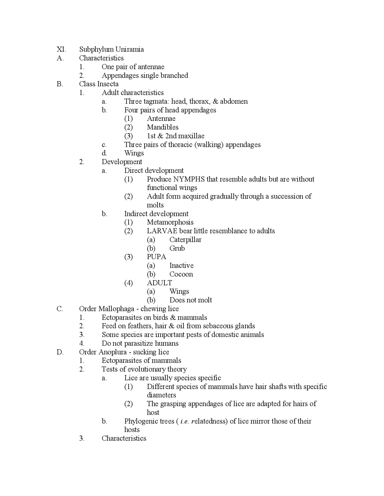 Subphylum Uniramia with Examples in General Parasitology | BLY 459 ...