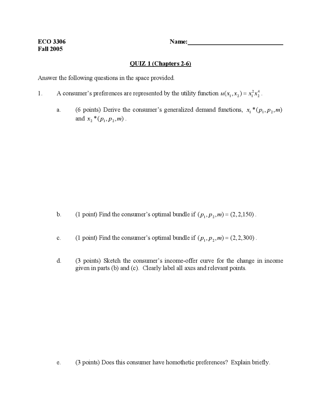 Quiz 1 For Intermediate Microeconomic Analysis Eco 3306 Docsity