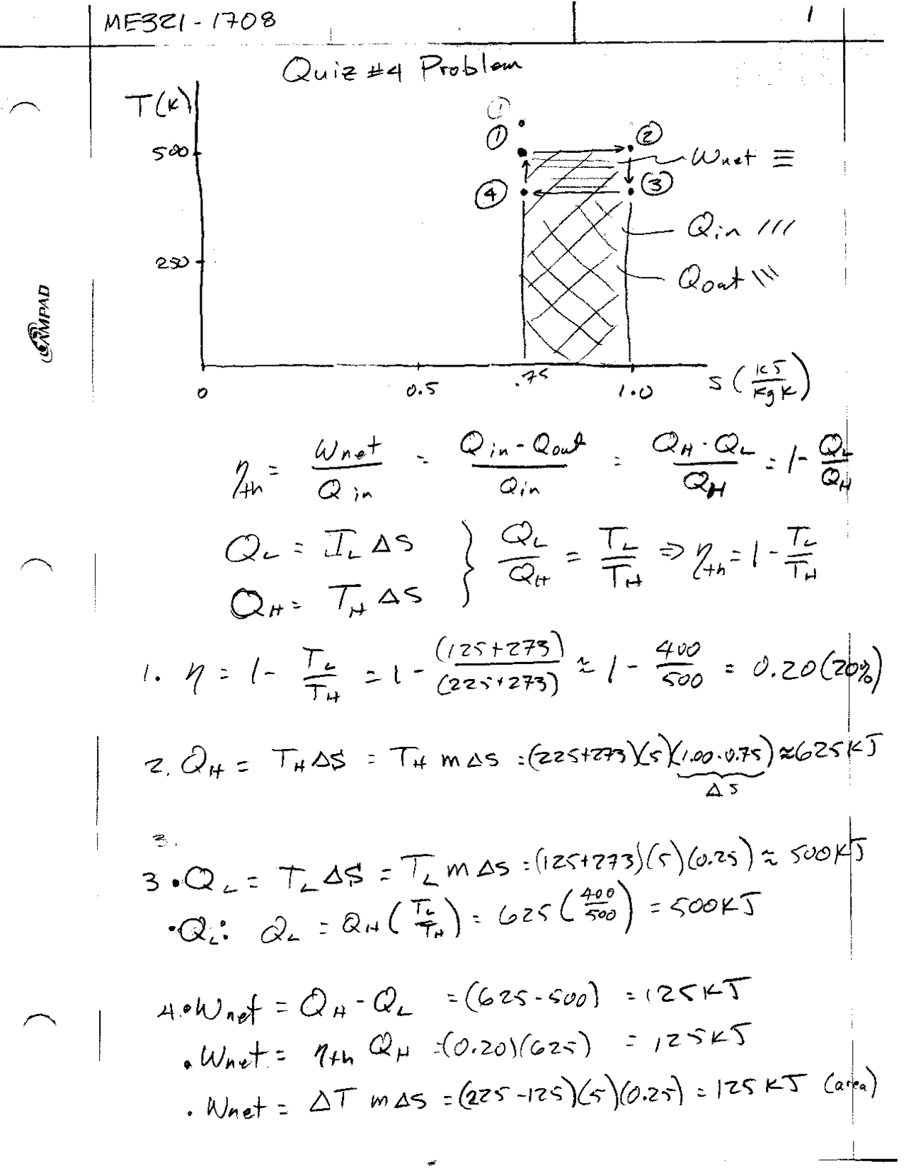 Quiz 4 Solved Problems Engineering Thermodynamics Me 321 Docsity