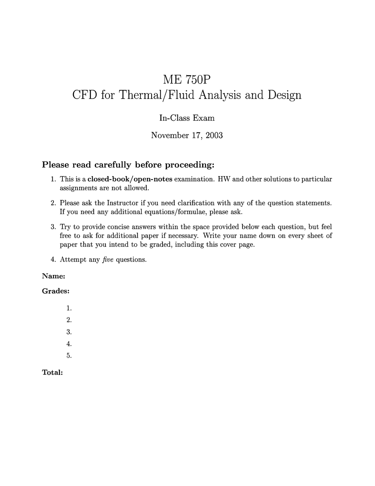 Class Exam Fluid Analysis And Design Biomaterial Me 650s Docsity