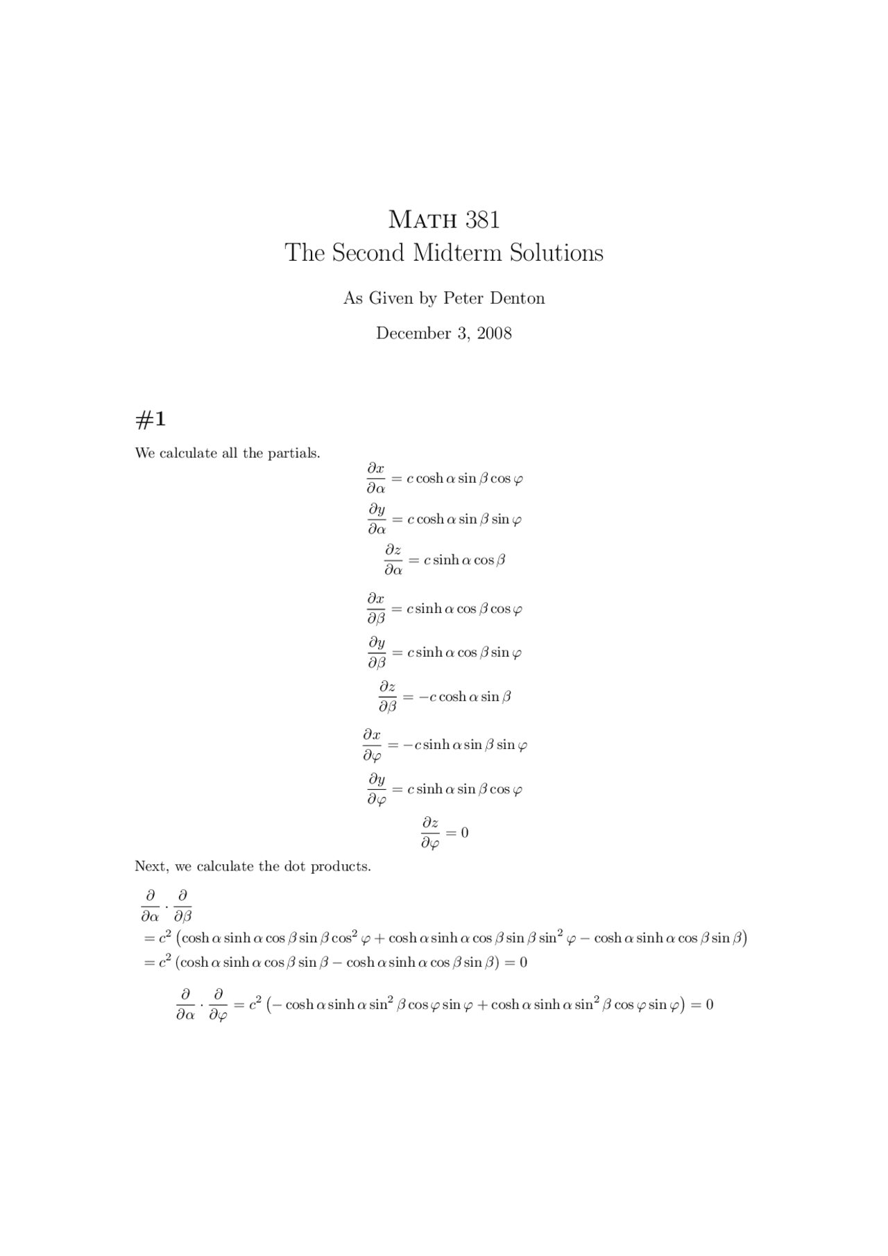 Midterm Solutions Introduction To Partial Differential Equations