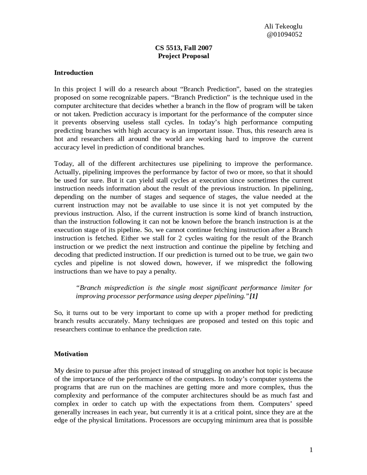 Project Proposal: Branch Prediction - Computer Architecture | CS 5513 ...