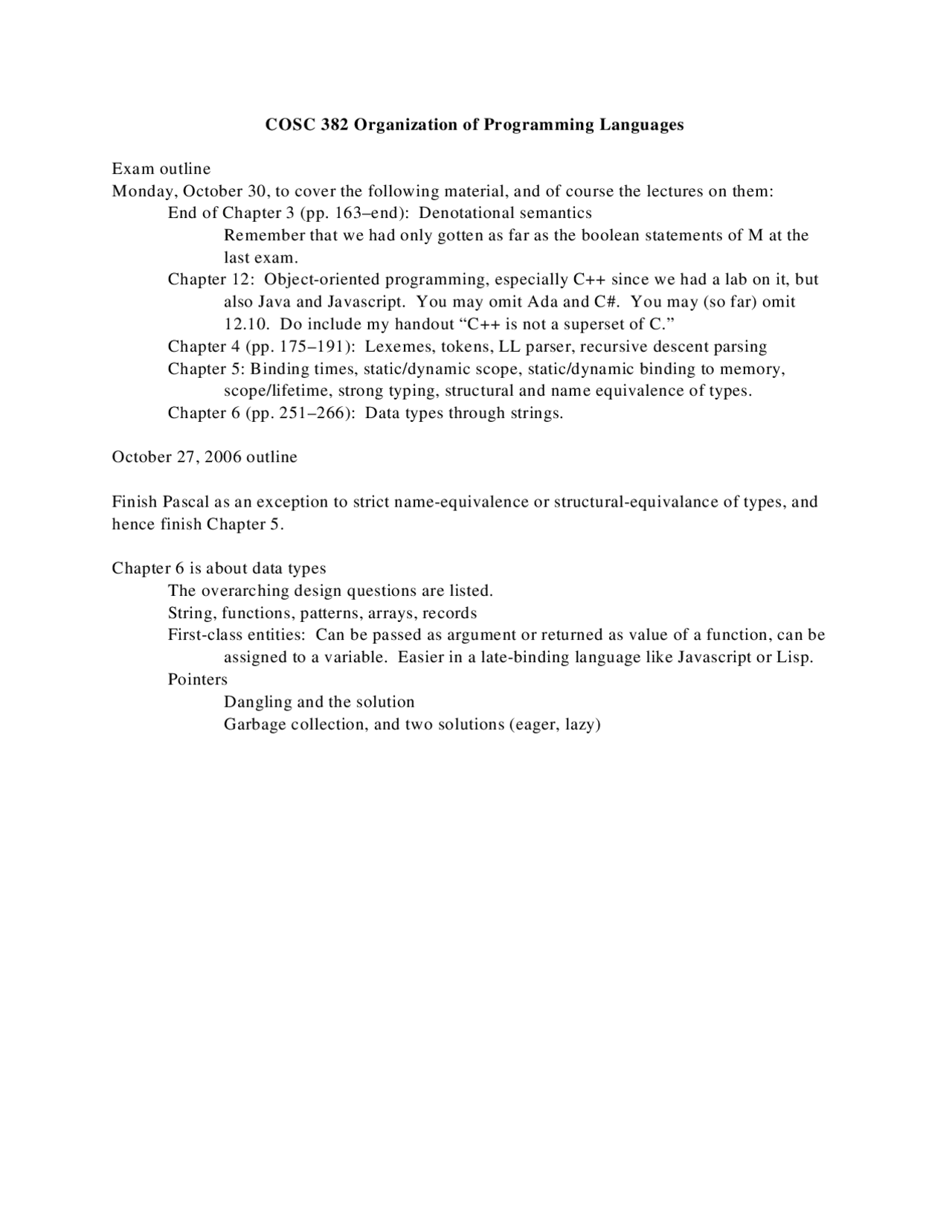 Organization Of Programming Languages Review Sheet Cosc 382 Docsity