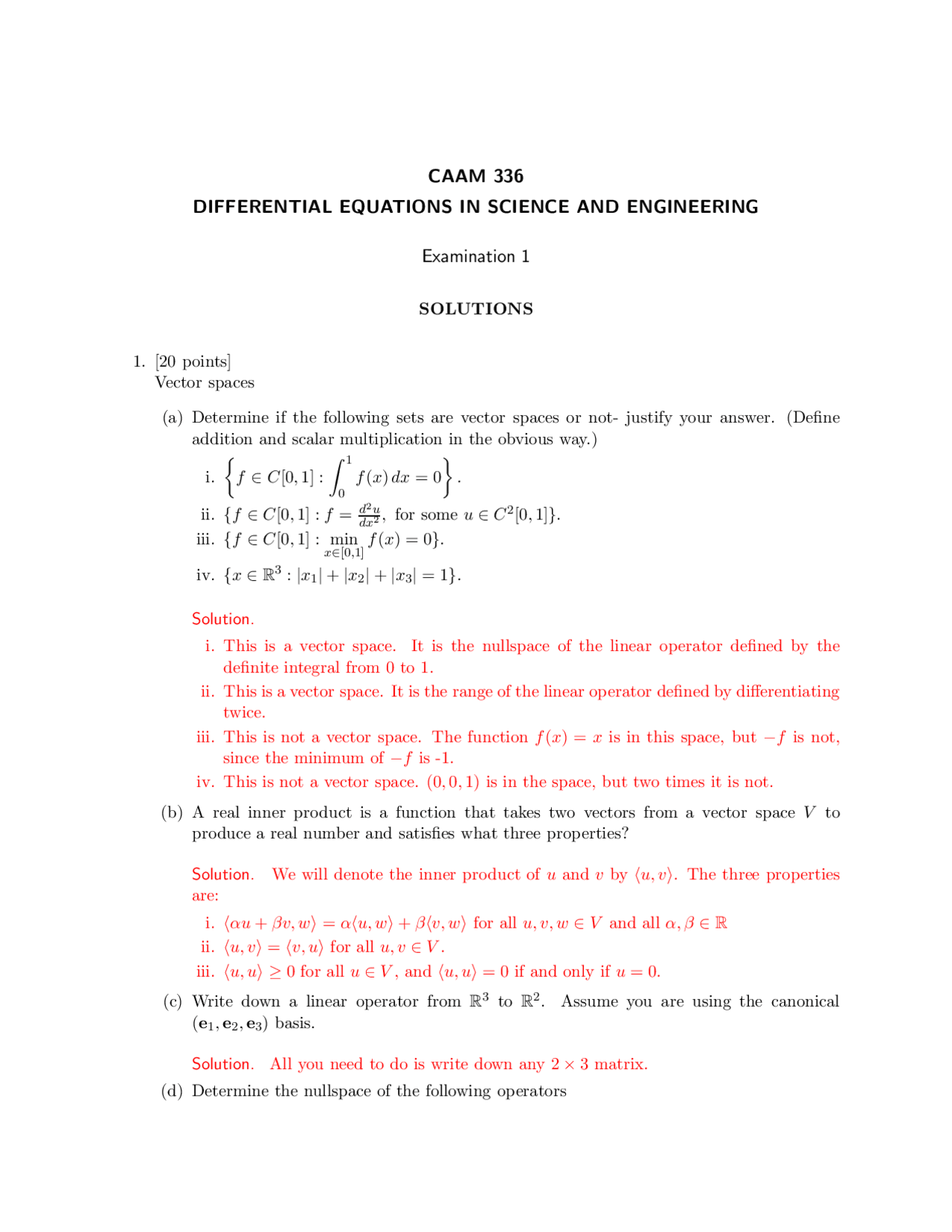 Solution Of Exam 1 Differential Equations In Science And Engineering