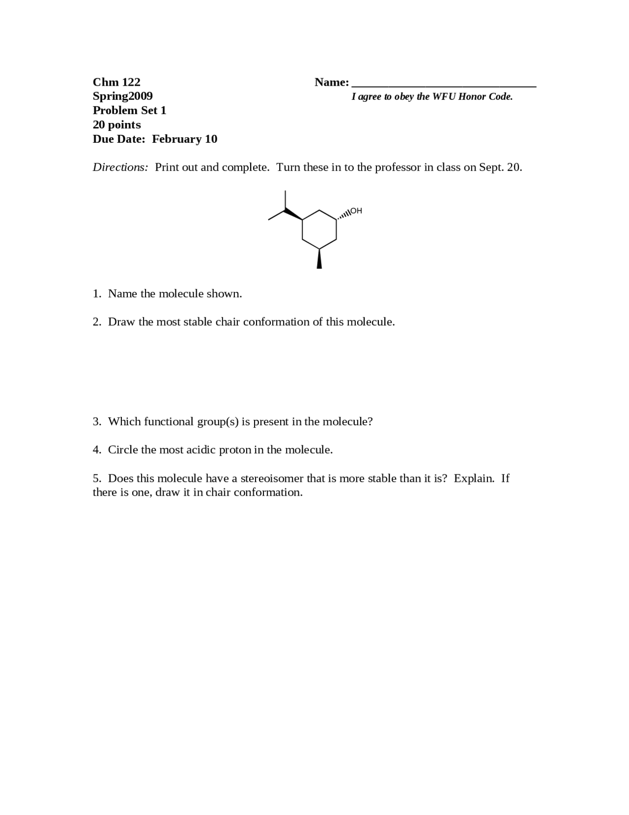 Practice Problem Set 1 Introduction To Organic Chemistry Chm 122