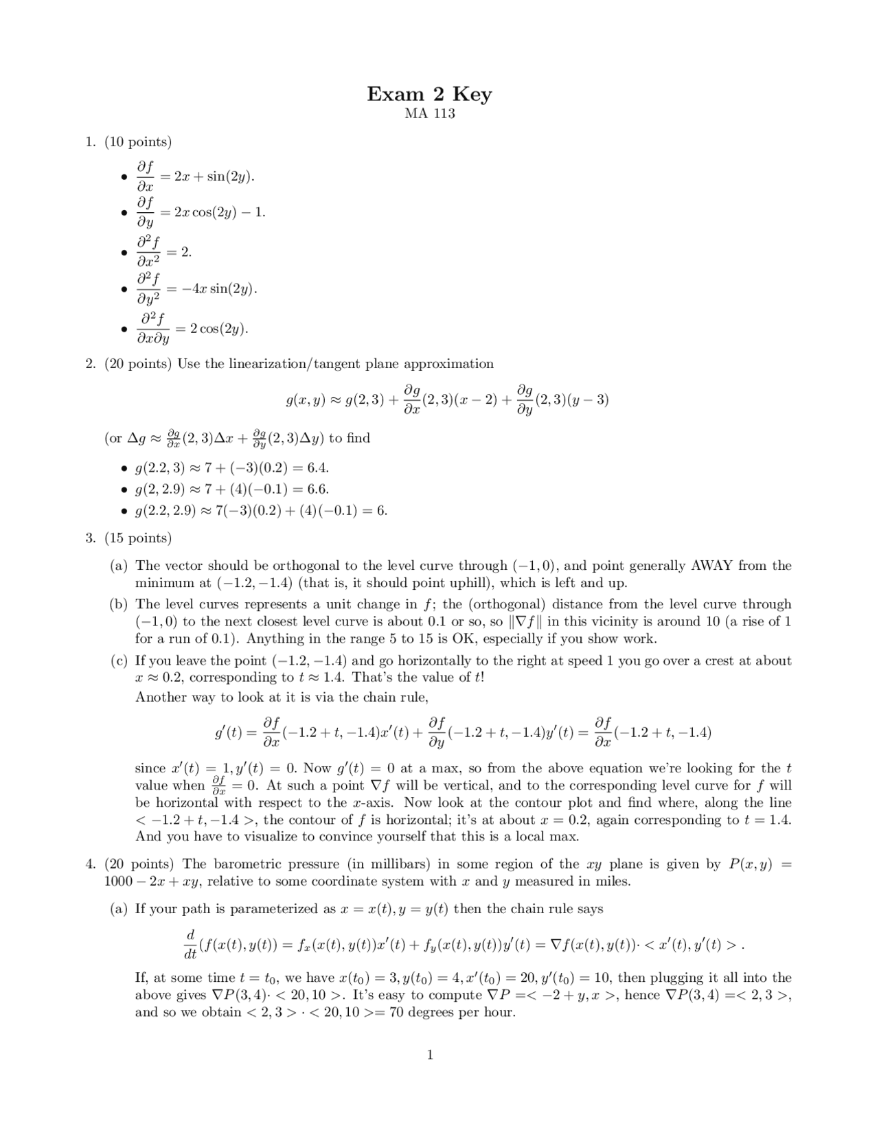 Exam 2 Solution Calculus Iii Ma 113 Docsity