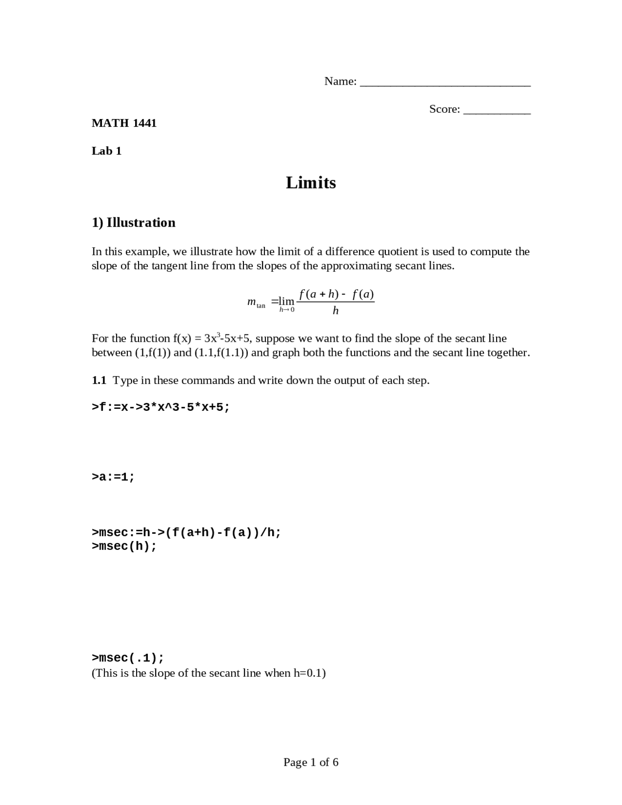 Finding Tangent Lines through Limits of Difference Quotients | Lab ...