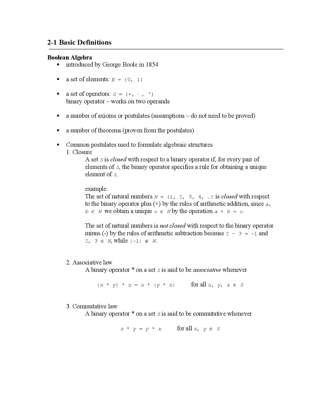 Basic Definitions On Boolean Algebra Lecture Notes Engr 160 Docsity