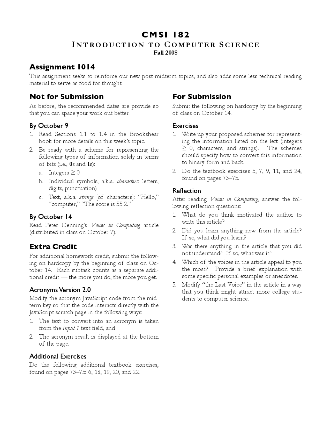 Introduction To Computer Science Java Script Code Cmsi 182 Docsity 7758
