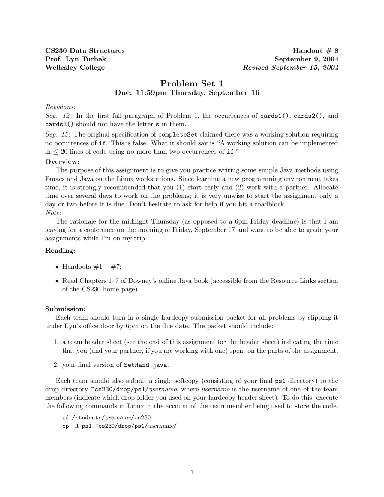 Lab Data Structures Problem Set One Cs 230 Docsity
