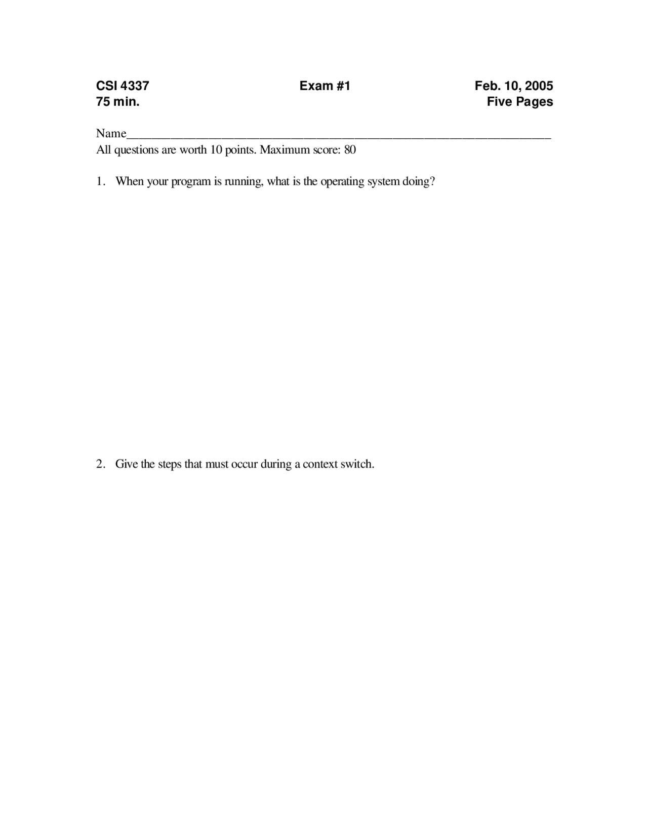 CSI 4337 Exam 1 - Operating System Concepts and Process Synchronization | Exams Operating ...