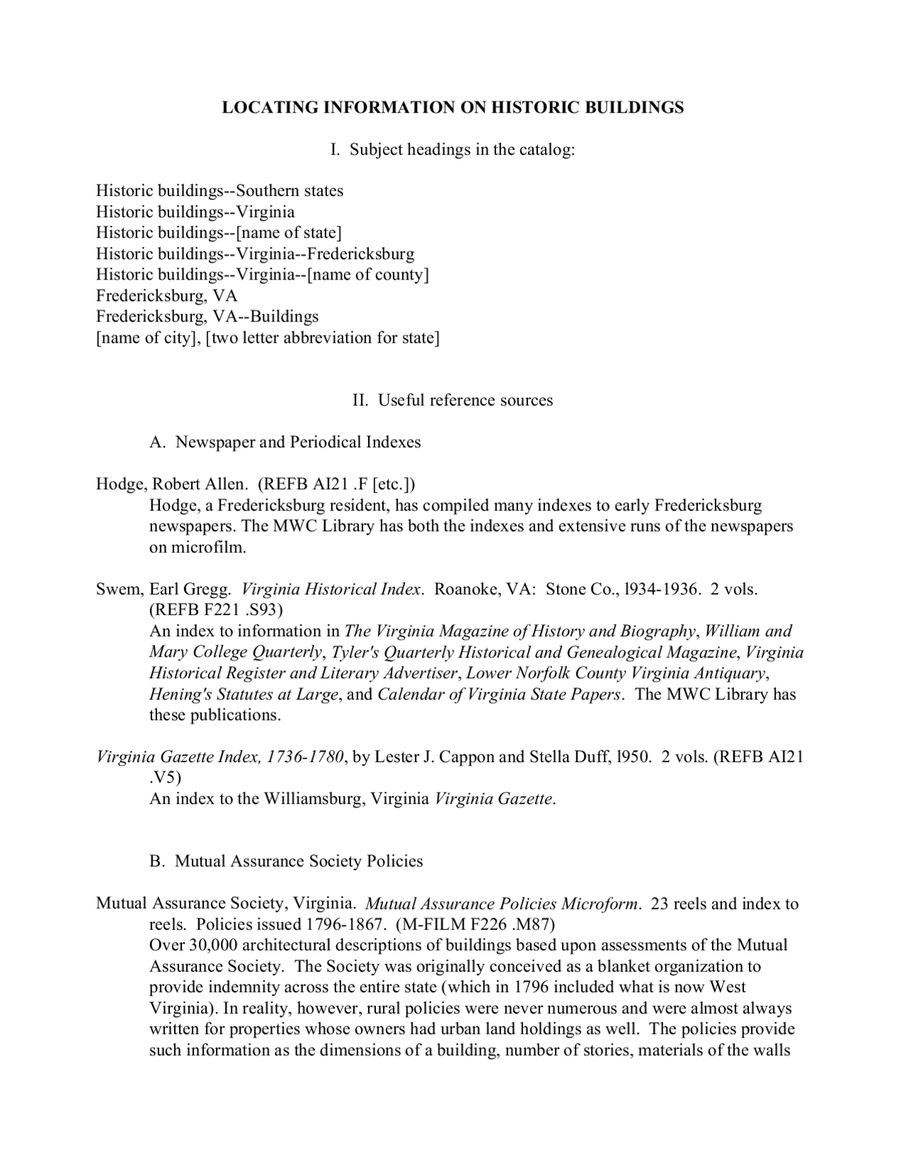 Locating Information On Historic Buildings Lecture Notes Hisp 101