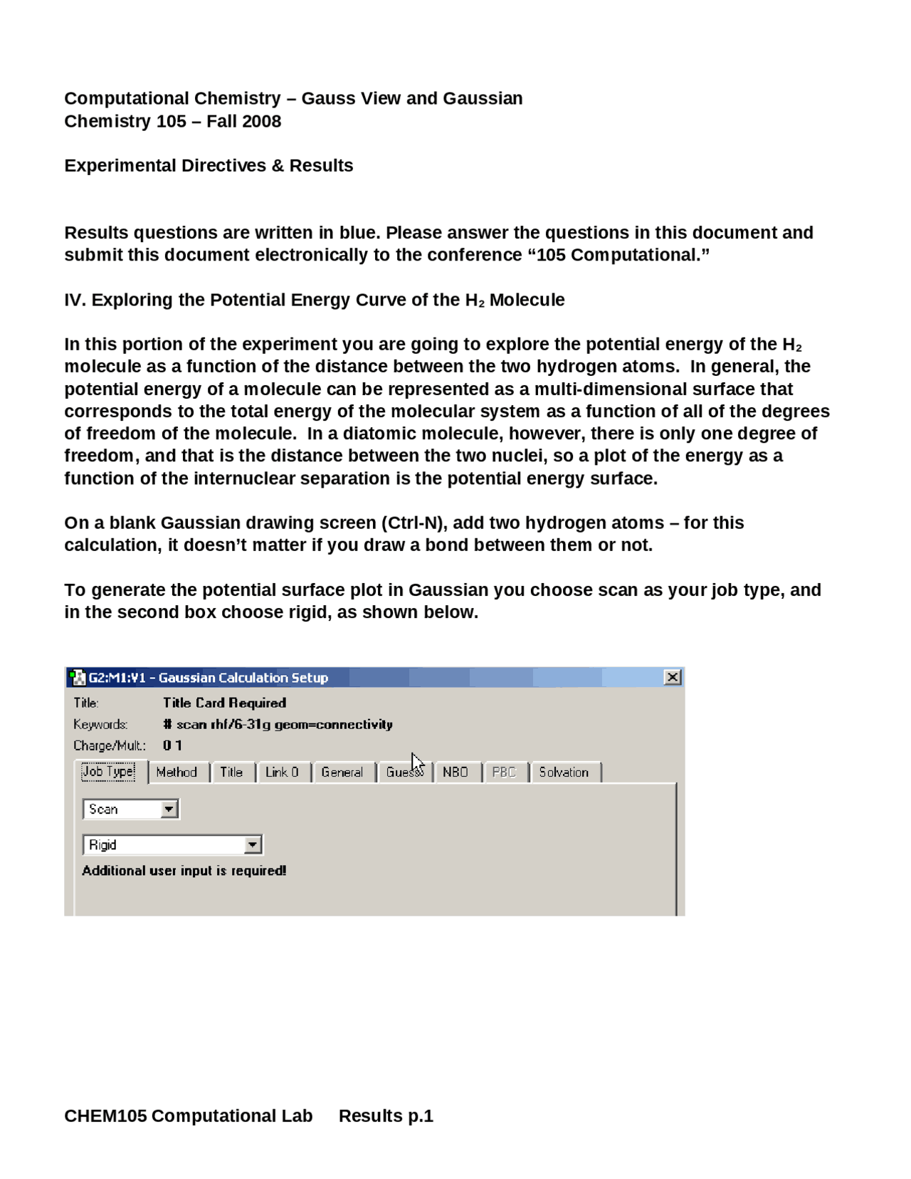 GaussView and Gaussian - Computational Chemistry | CHEM 105 - Docsity