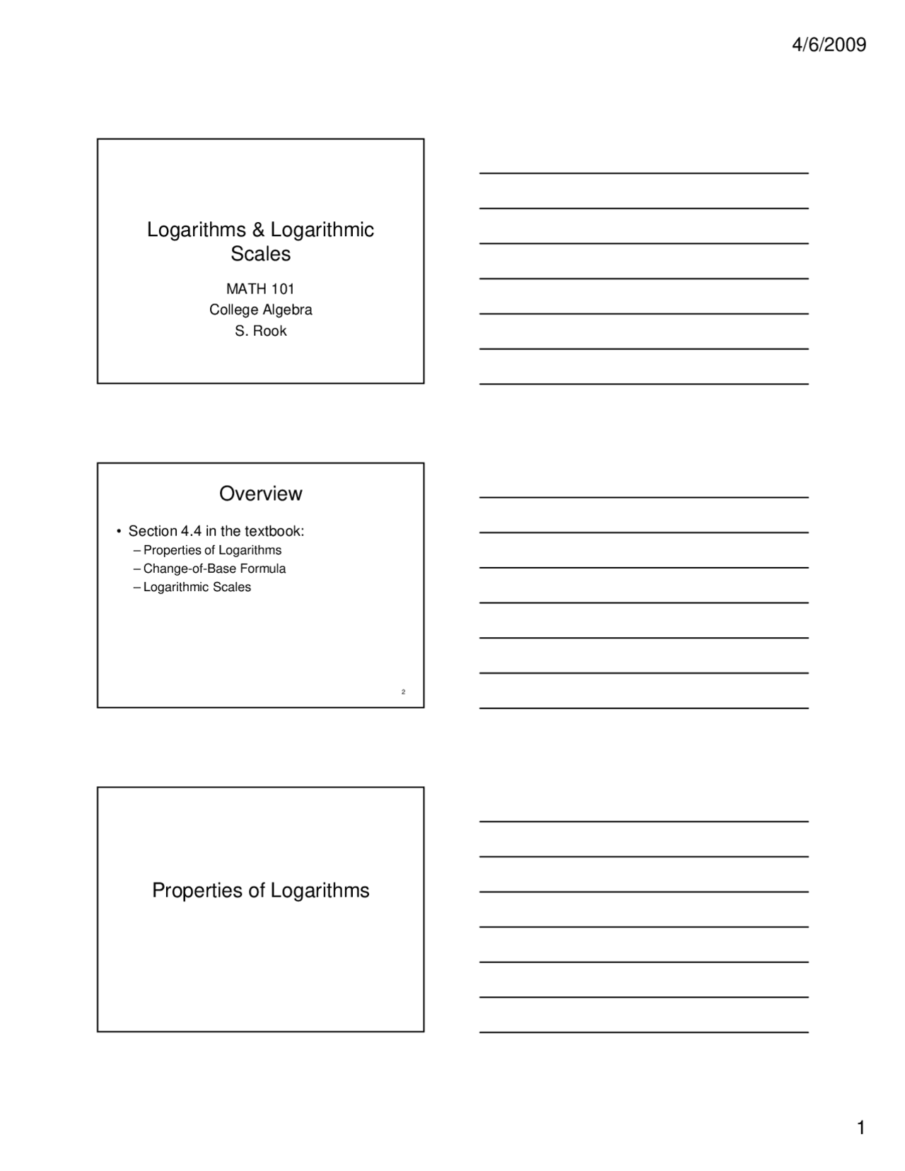 Properties and Applications of Logarithms | Exams Algebra | Docsity