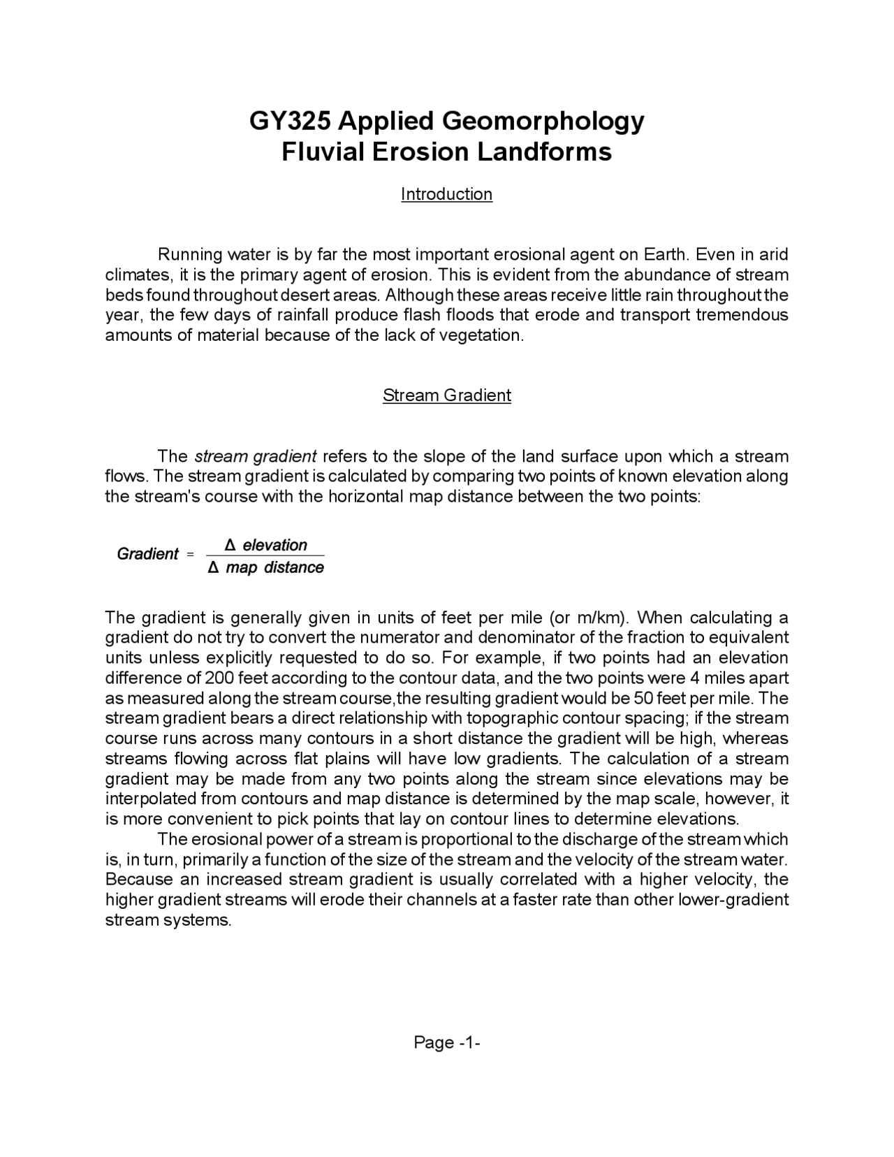Stream Gradients and Valley Development in Applied Geomorphology | Lab ...