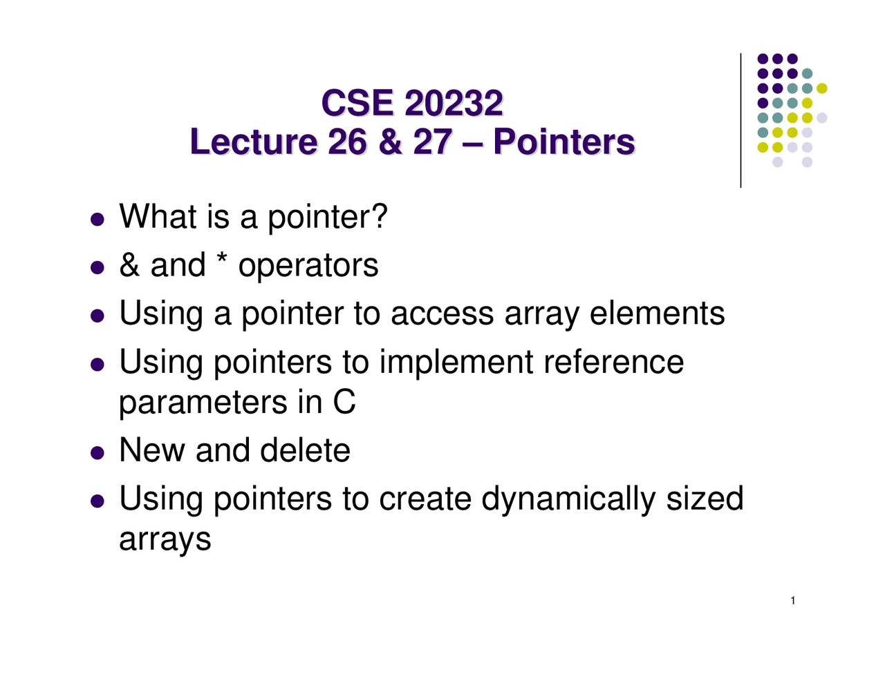 Pointers, L Values and the R Values - Study Guide | CSE 20232 - Docsity