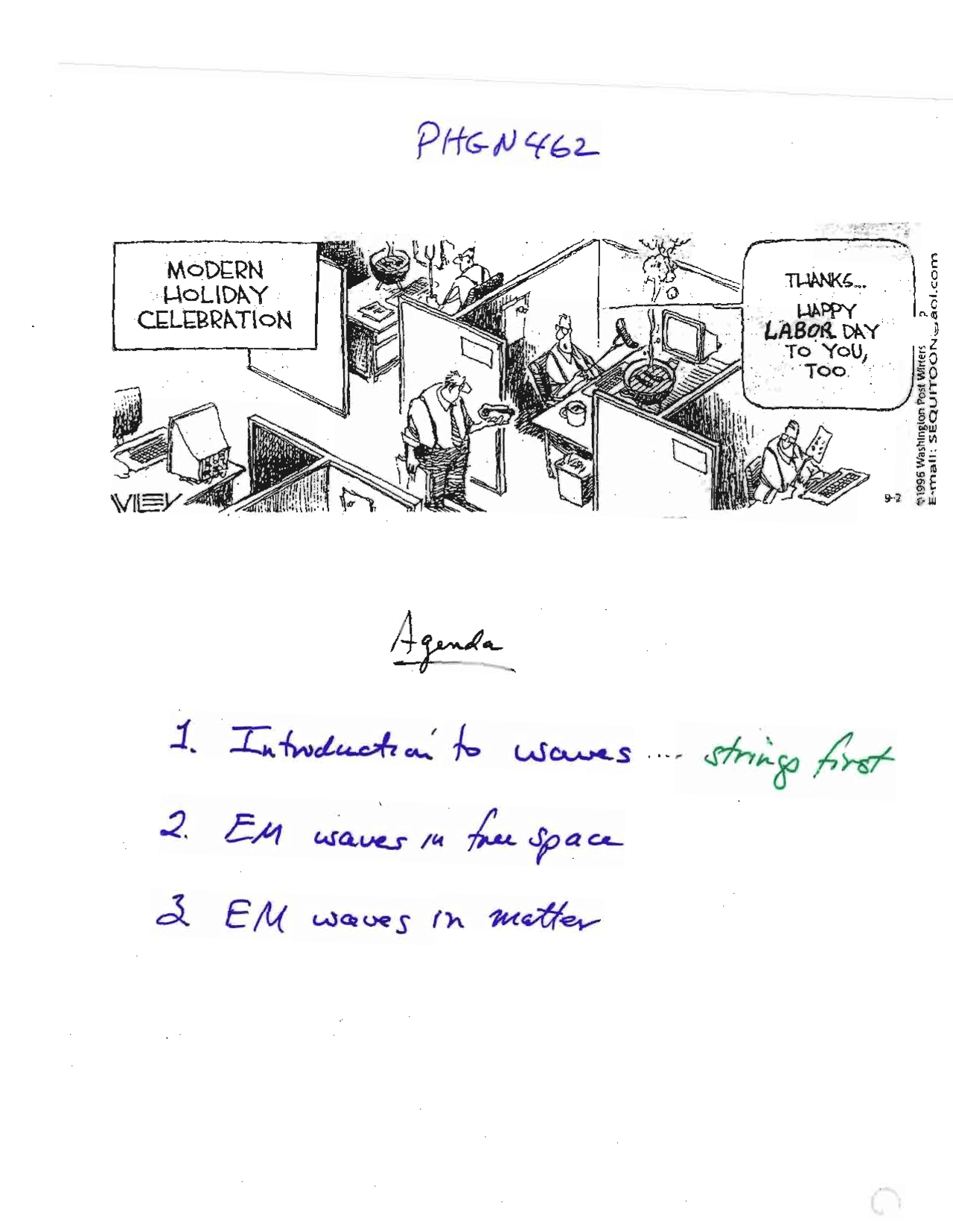 Em Waves In Free Space Handwritten Notes Phgn 462 Docsity