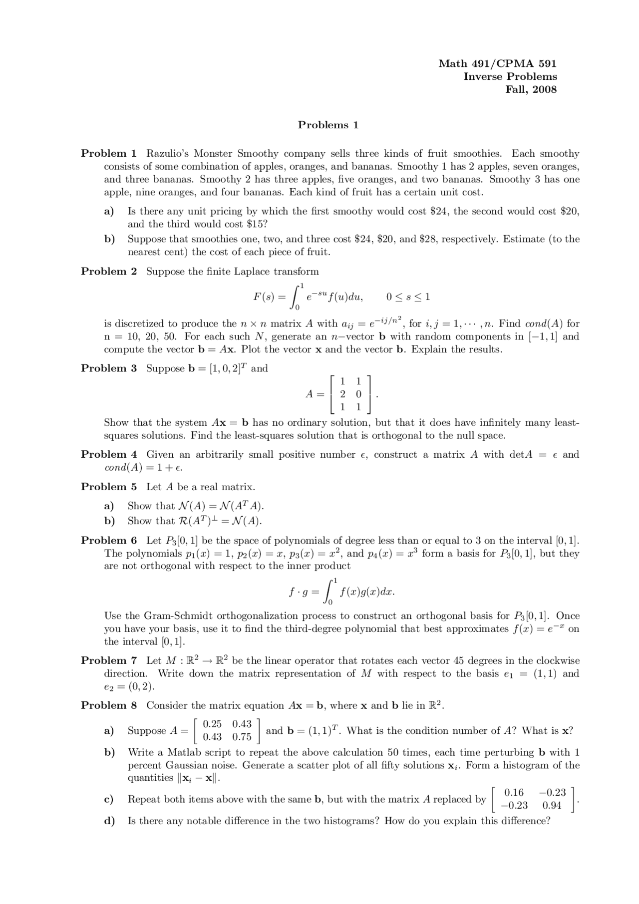 Math 491/CPMA 591: Inverse Problems - Fall, 2008 | Assignments Optimization Techniques in ...