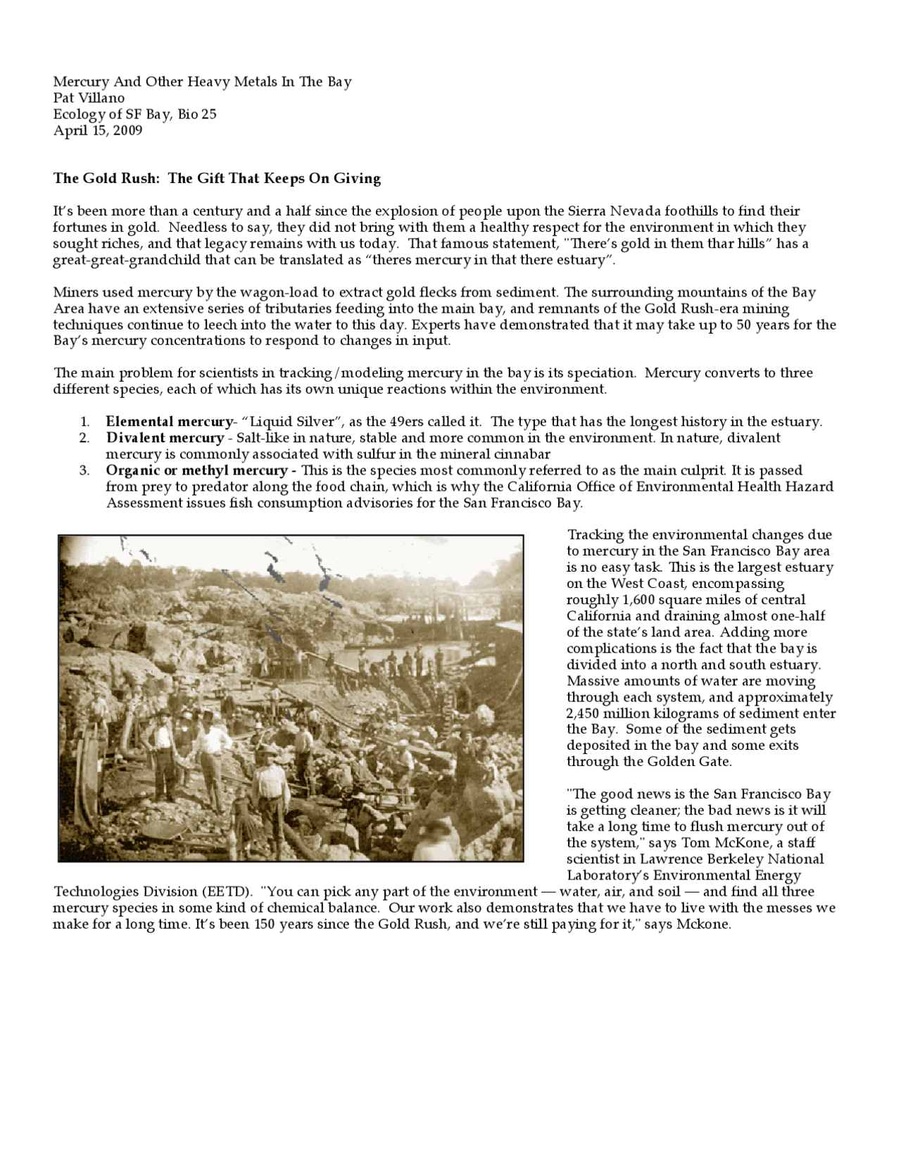 The Gold Rush: the Gifts that Keeps on Giving | BIO 25 - Docsity