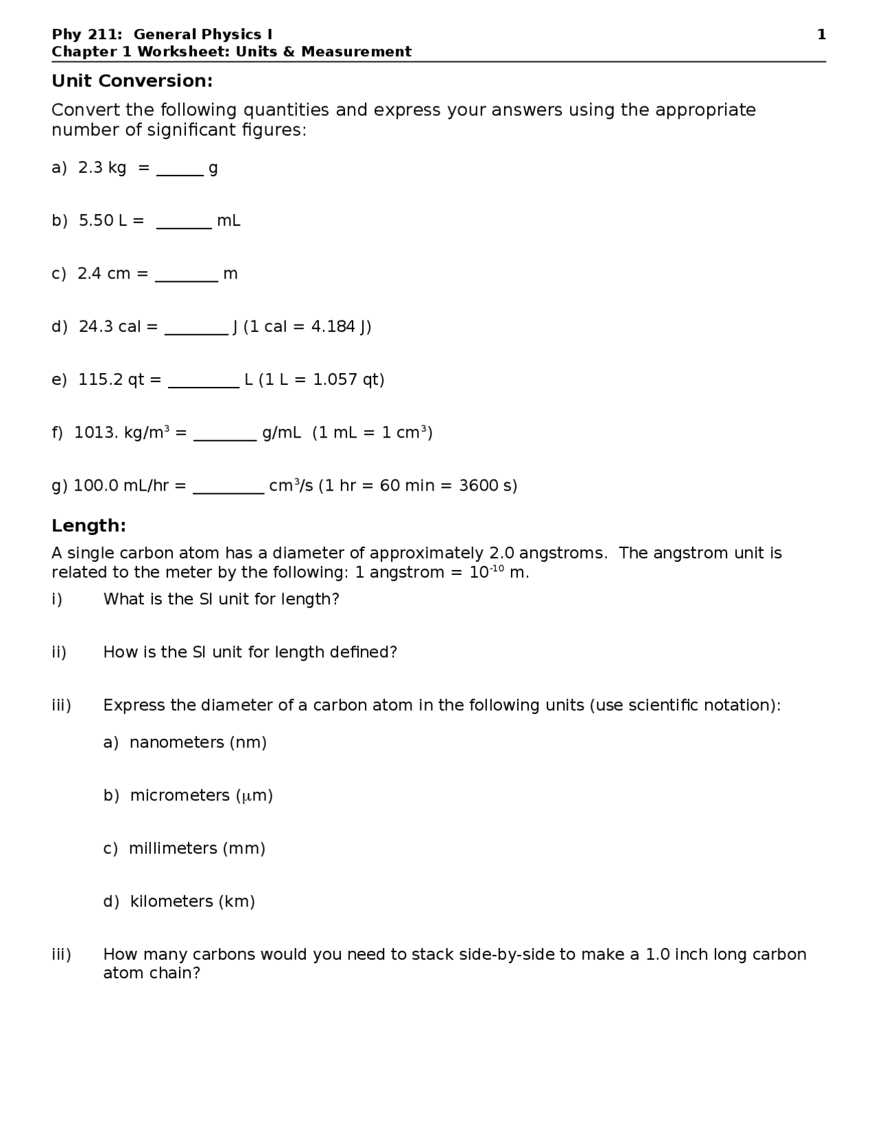 Unit And Measurement General Physics Calculus Phy 211 Docsity