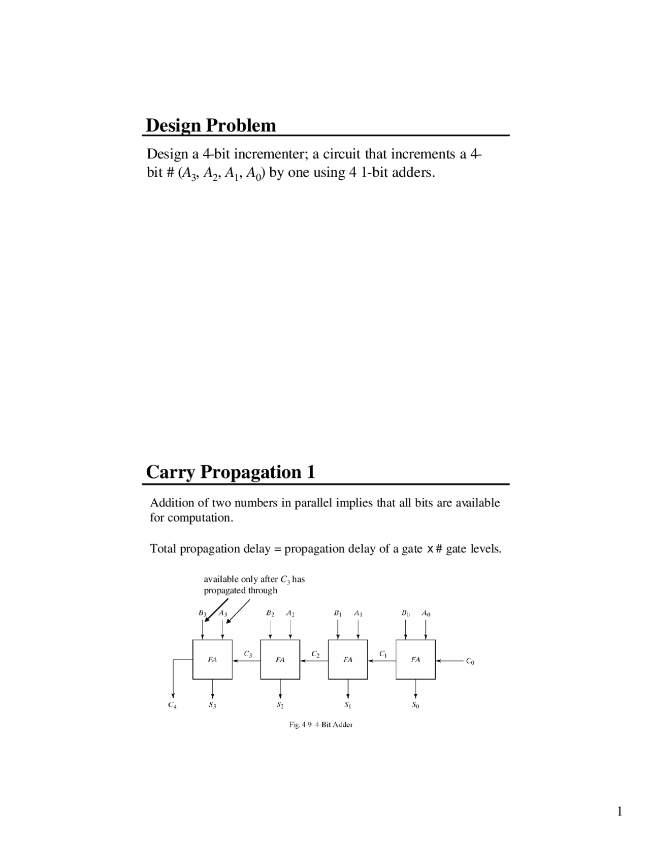 Carry Propagation 1 in Digital Logic Design - Final Exam | CPEN 214 - Docsity