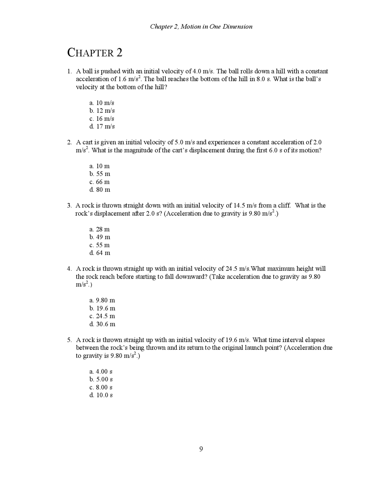 Motion In One Dimension Introductory Physics I Phy 231 Docsity