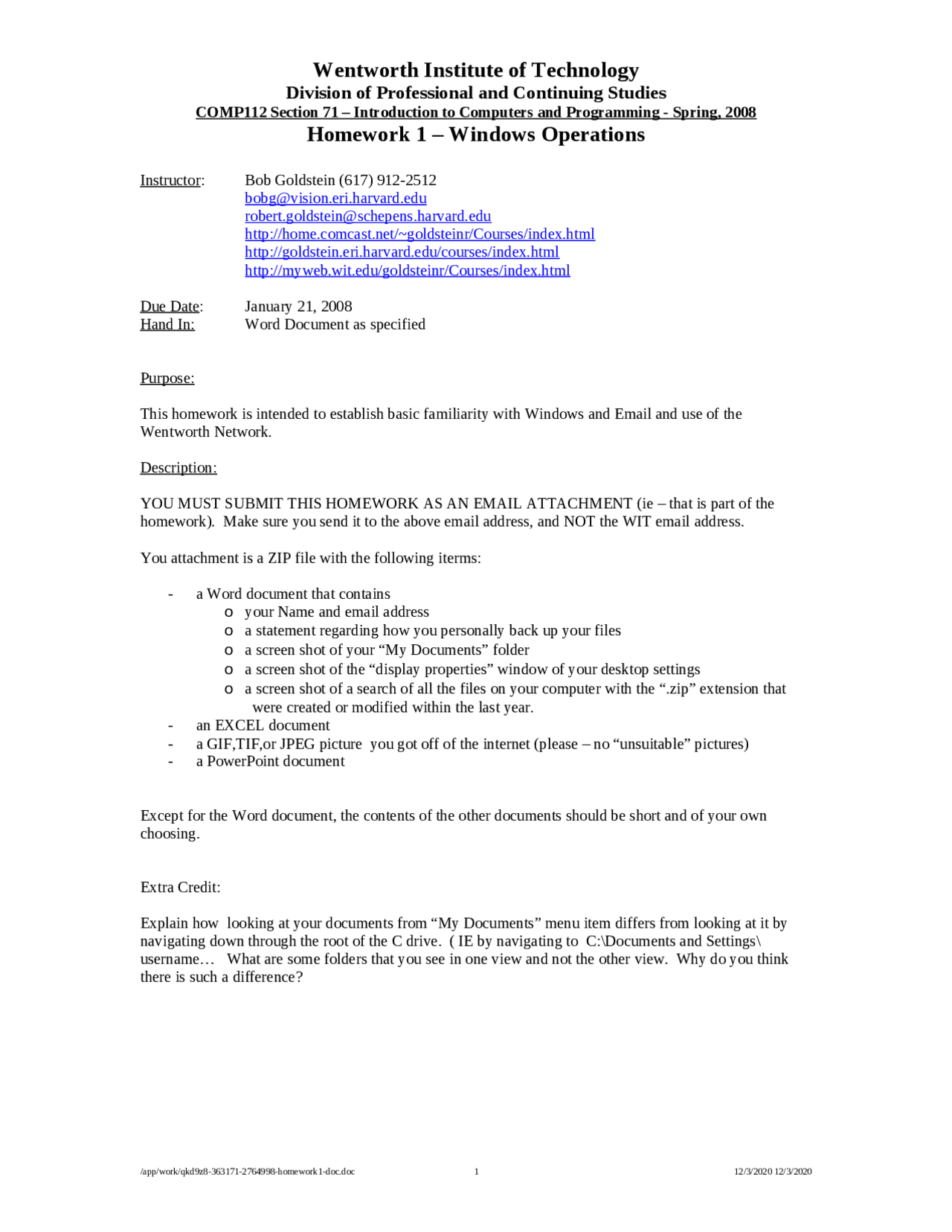 Homework Assignment 1 Windows Operations Comp 112 Assignments