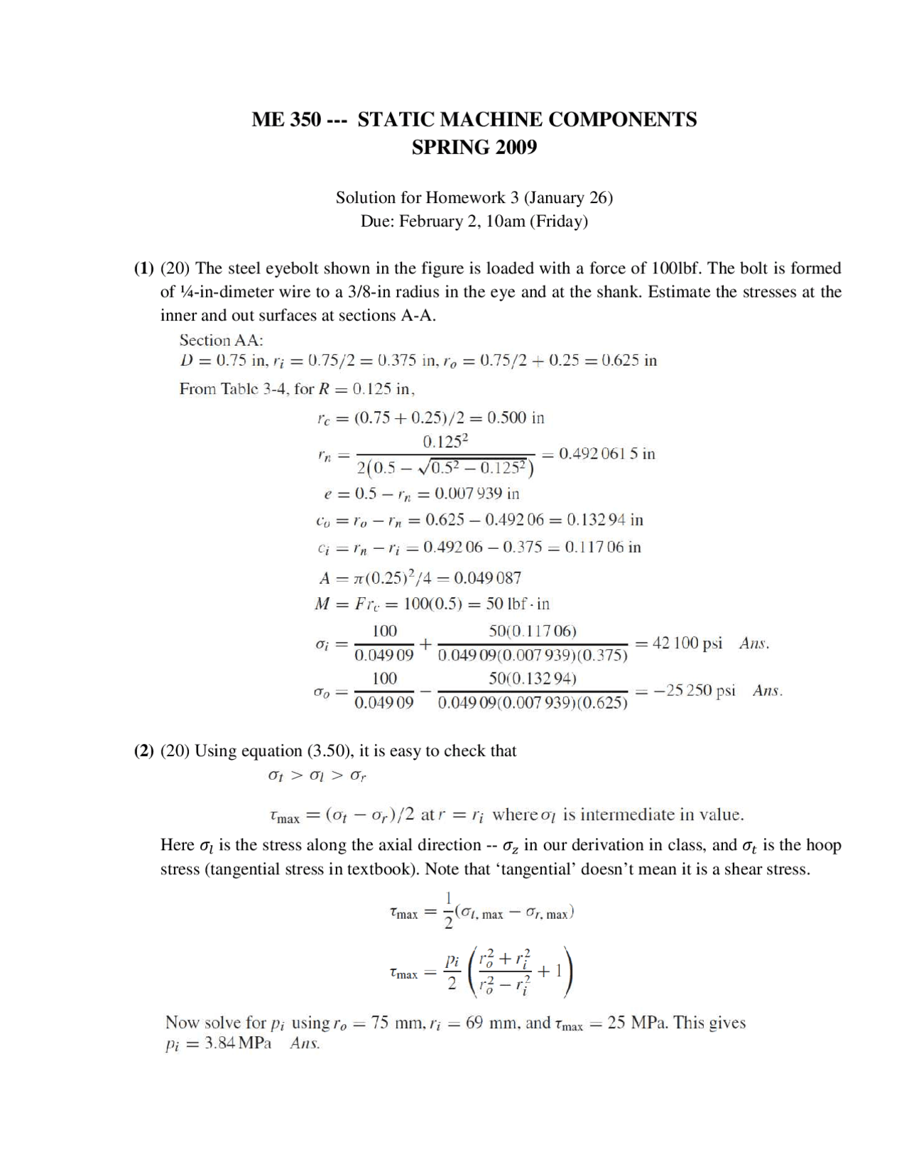 4 Problems With Solutions Static Machine Components Assignment 3